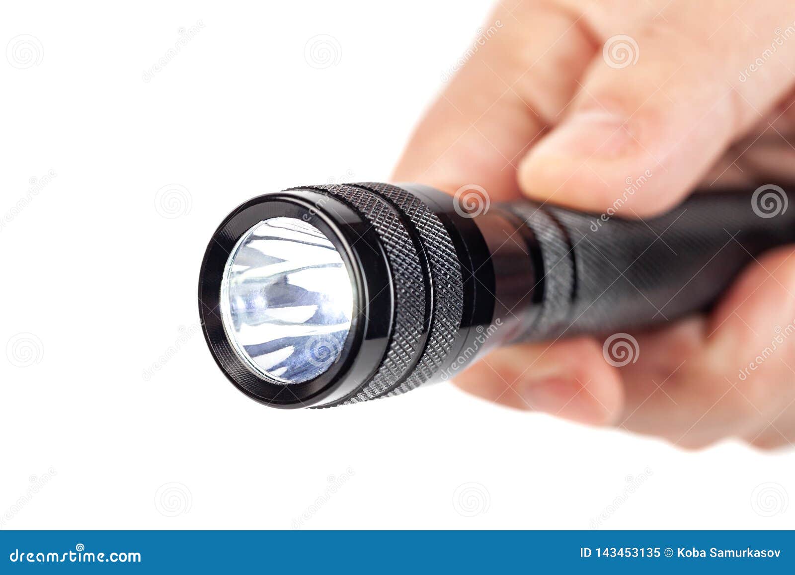 Hand Holding Flashlight on White Background Stock Image - Image of ...