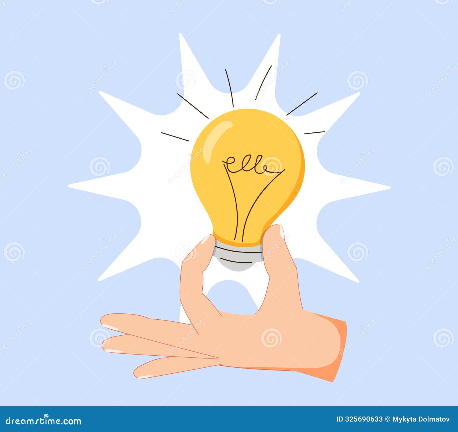 Hand Holding Flat Glowing Light Bulbs on a Blue Background. Answer ...