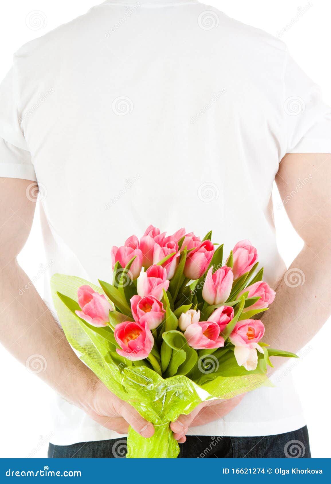 Man Hold Bouquet Of Flowers Behind His Back. Royalty-Free Stock ...