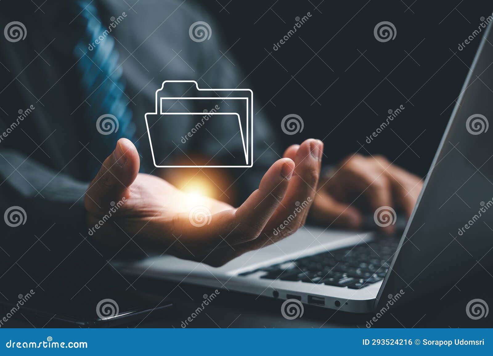 Virtual Screen Displaying Folder Icon and Automation Software Stock ...