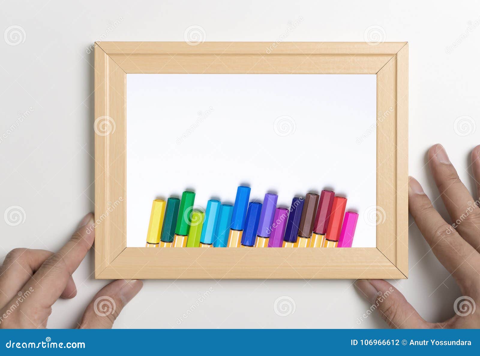Hand Holding Frame Mock Up with Color Pencil for Art Stock Photo ...