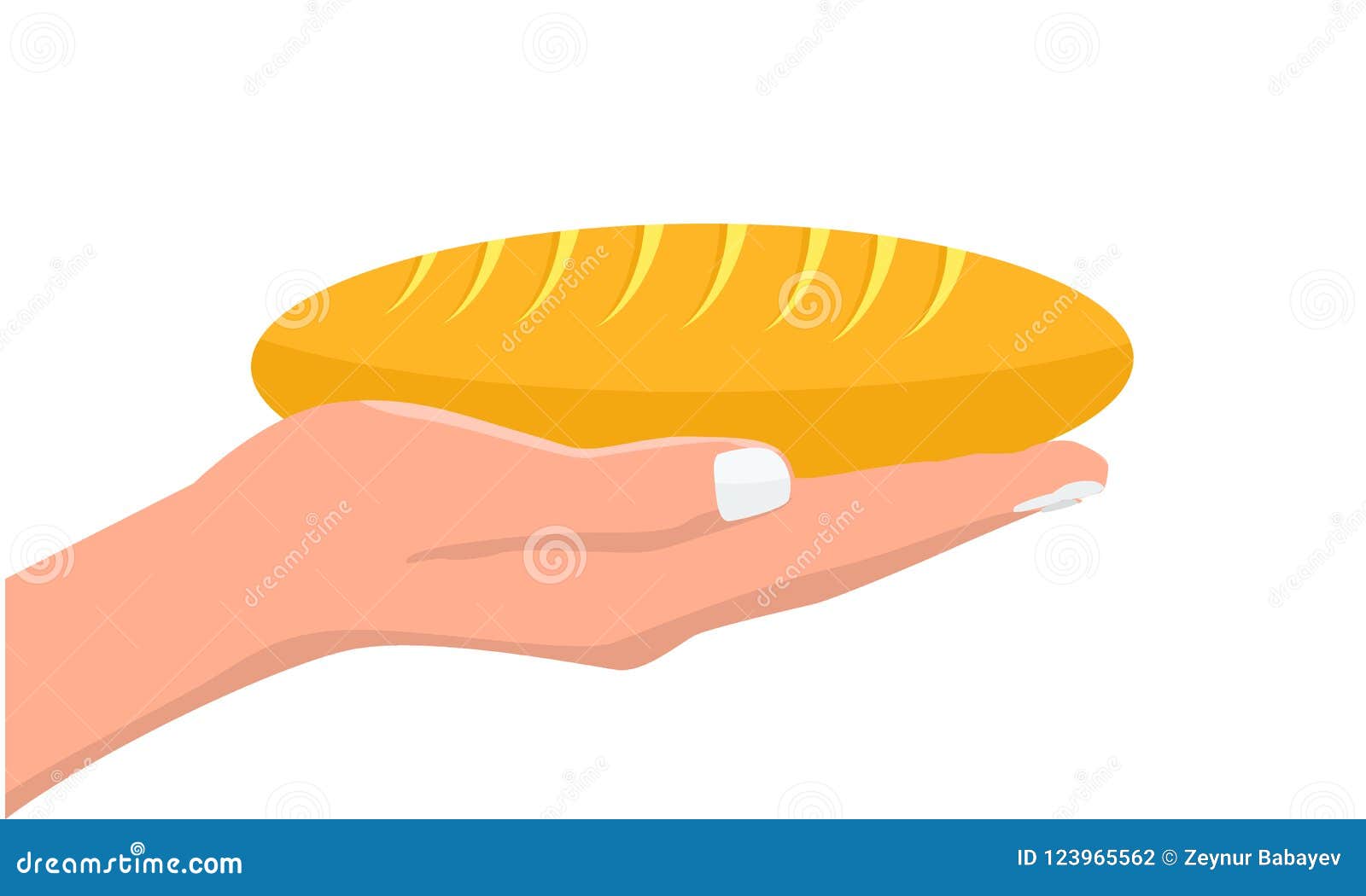 Hand Holding Fresh Bread. Vector Illustration with Flat Color Style ...