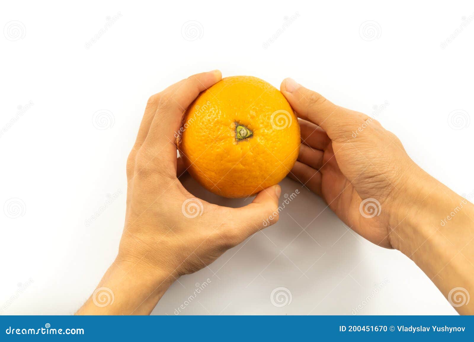 Orange in Man`s Hand Son White Isolated Background Stock Photo - Image ...