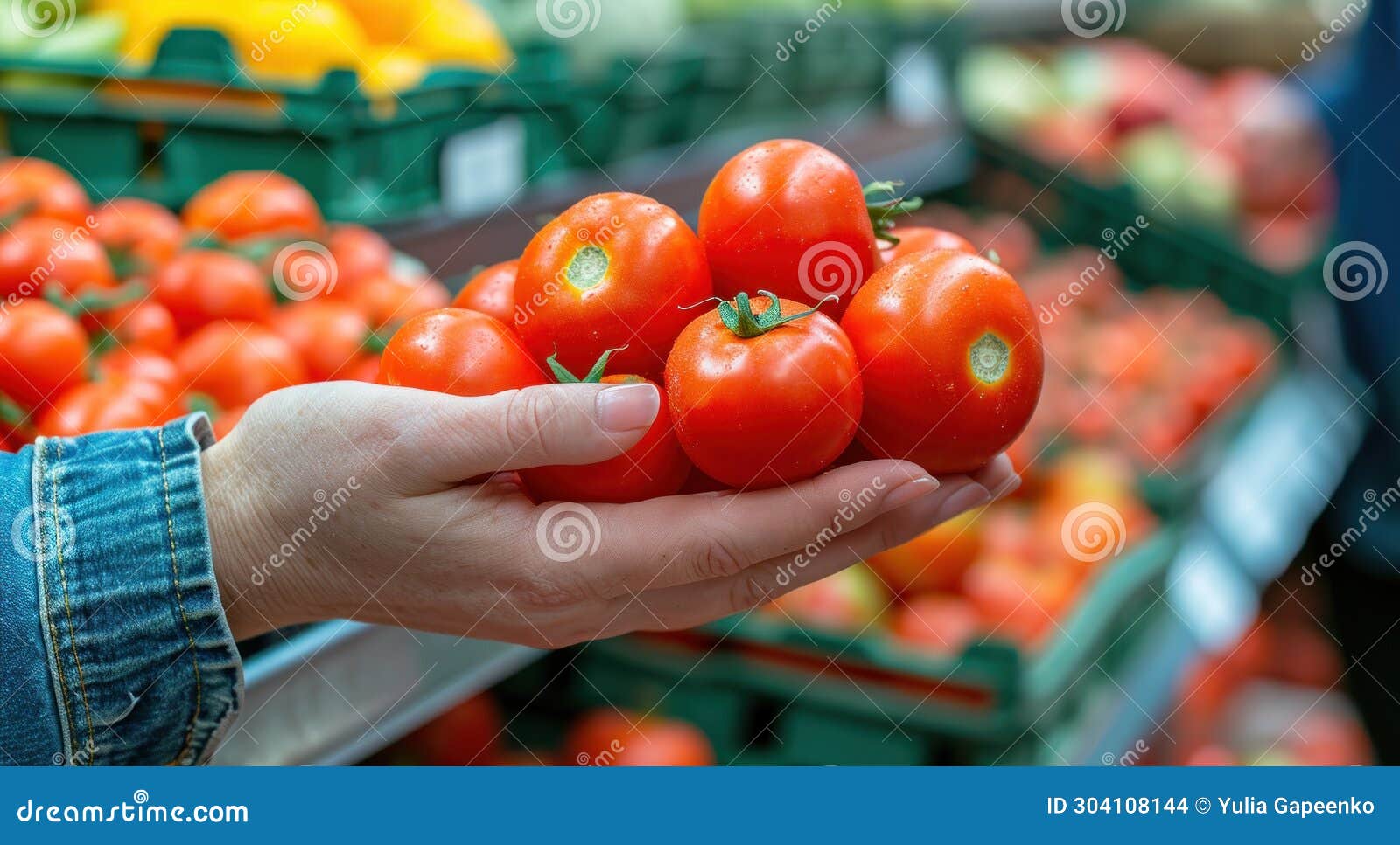 A Hand is Holding a Fruit and Vegetable Stand Full of Red Tomatoes ...
