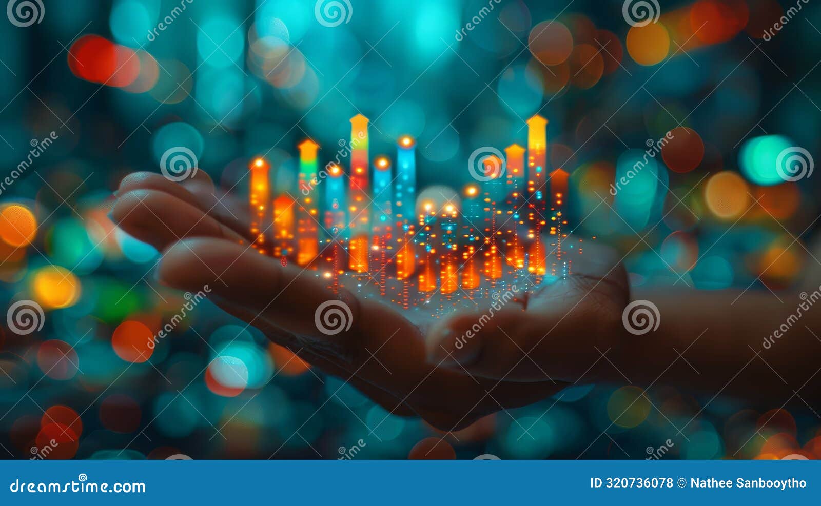 Hand Holding Futuristic Data Visualization, with Vibrant Colors and ...