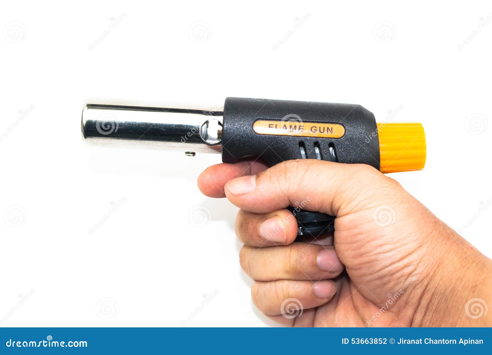 Hand Holding Gas Cooking Flame Gun Isolated Stock Photo - Image of ...