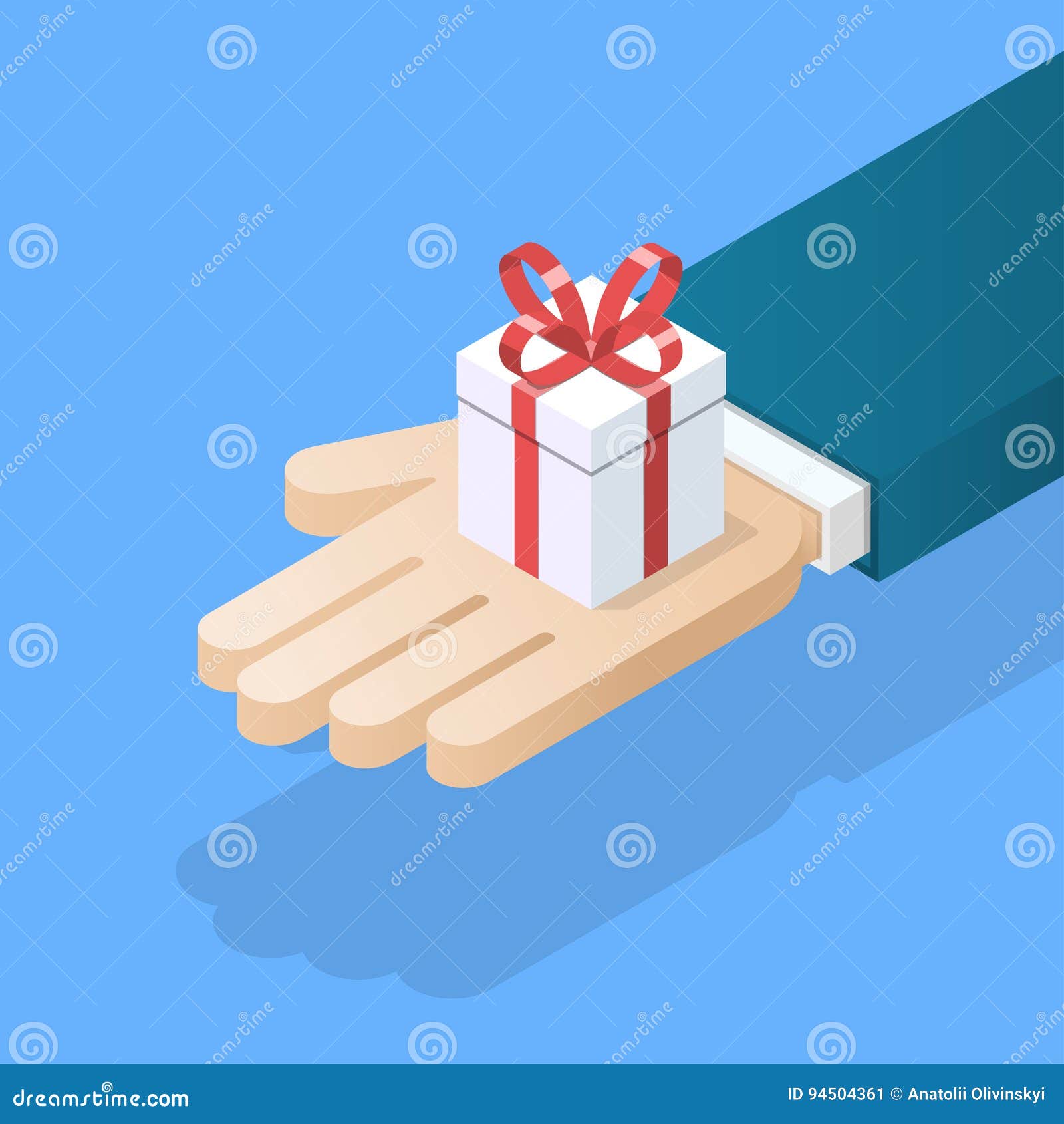 Hand holding gift box. stock vector. Illustration of order - 94504361