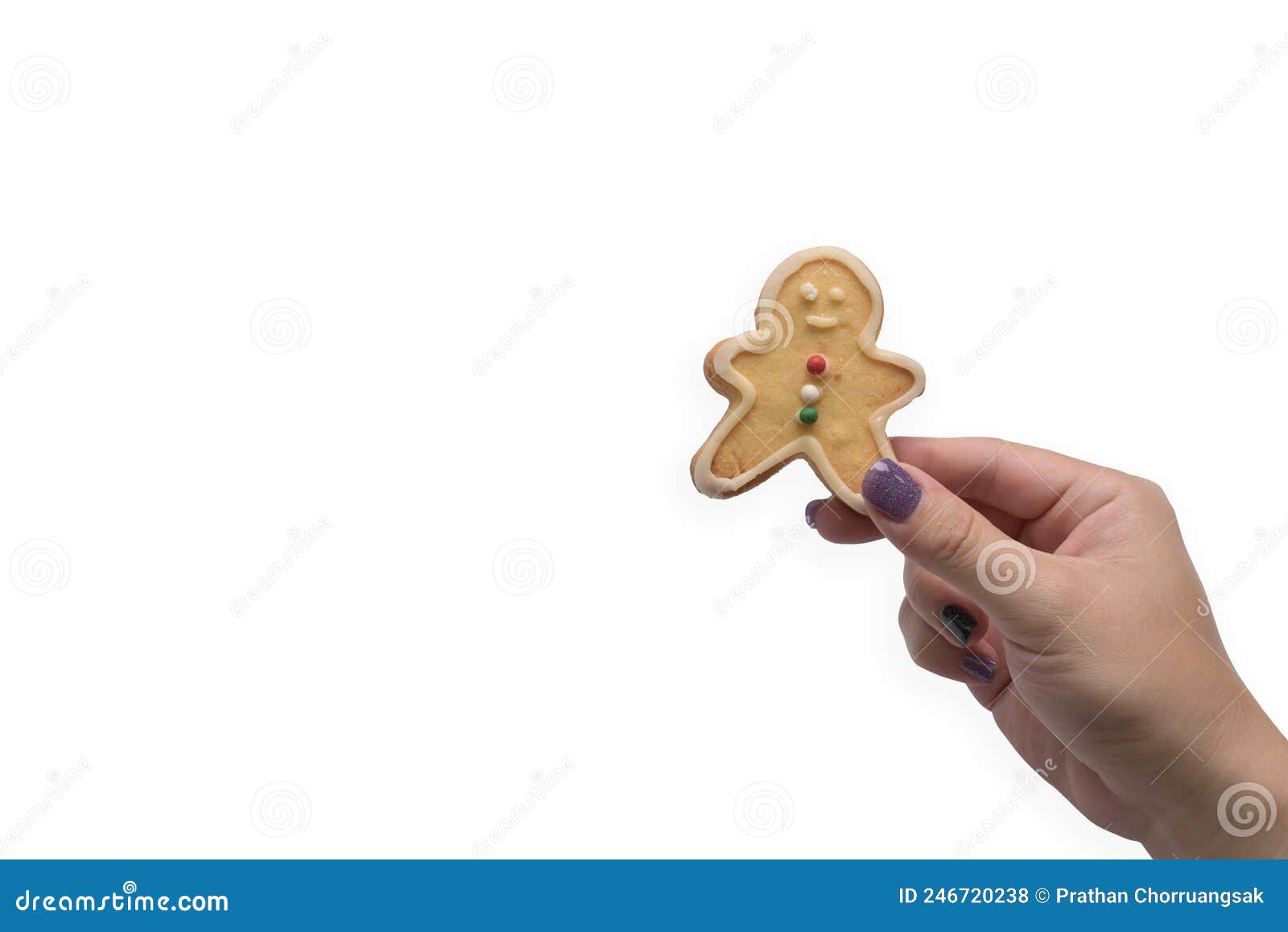 Woman Holding Gingerbread Man Cookie Isolated on White Background ...