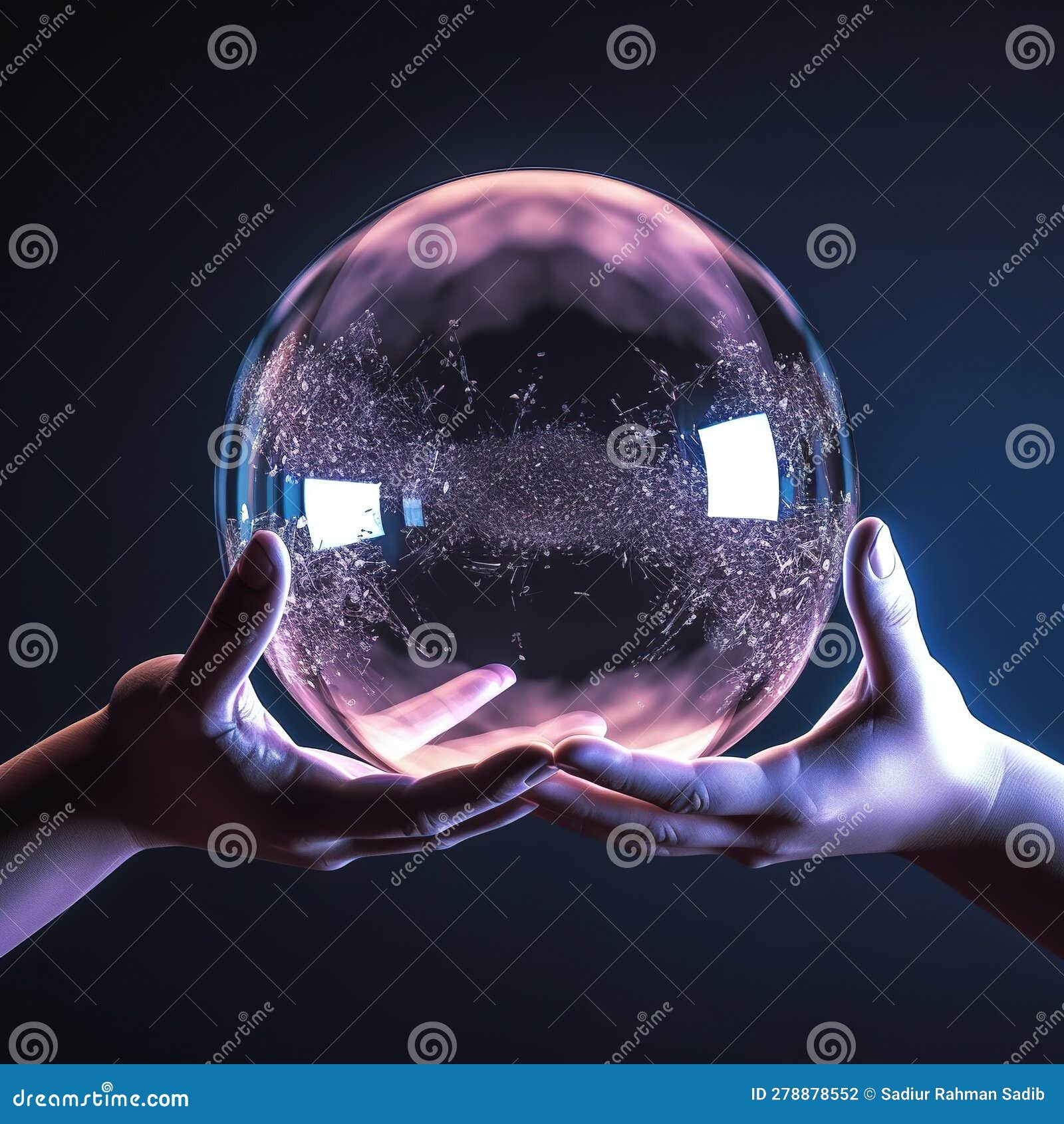 Hand Holding a Globe. Crystal Sphere with Hands Stock Illustration ...