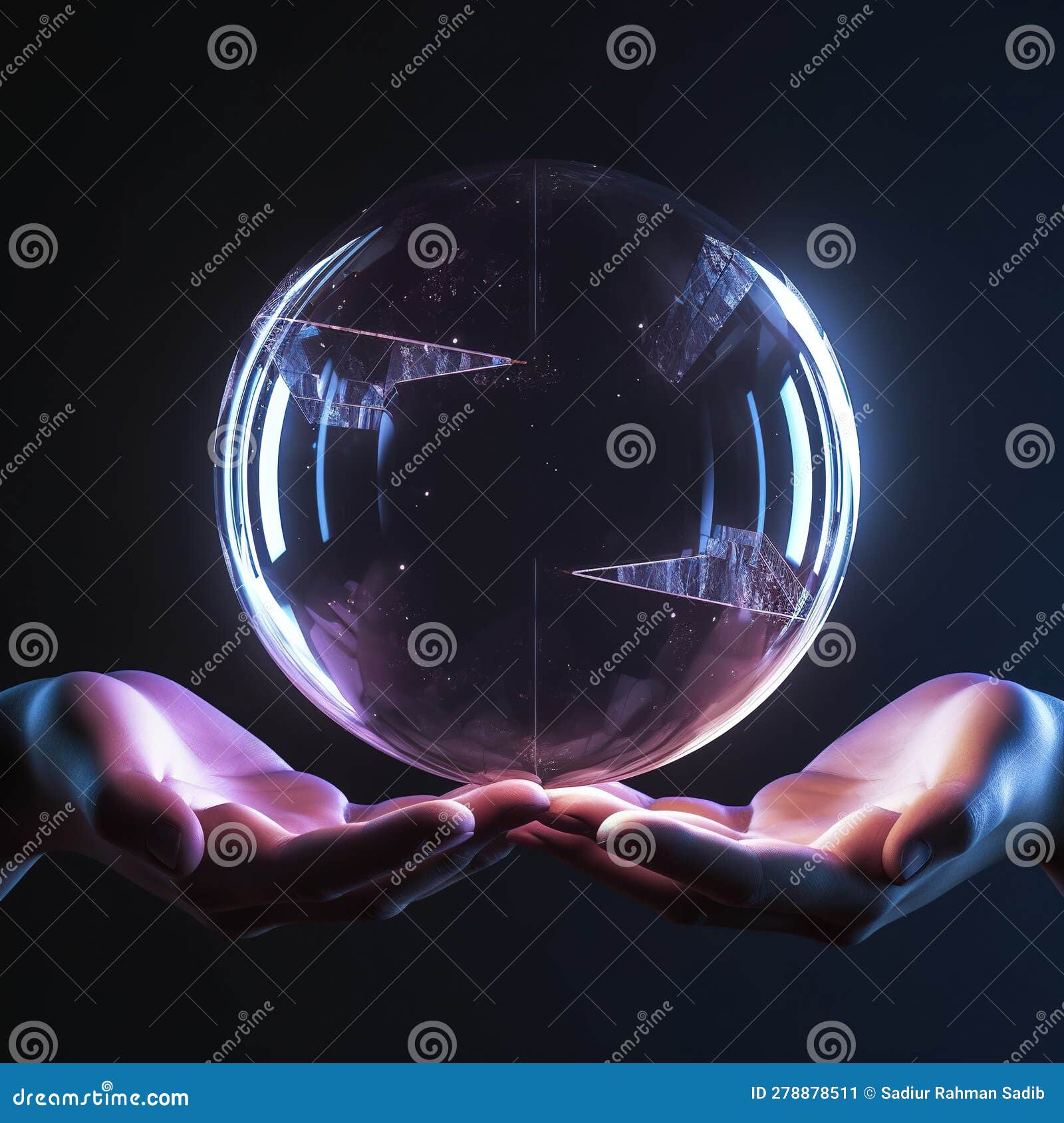 Hand Holding a Globe. Crystal Sphere with Hands Stock Illustration ...