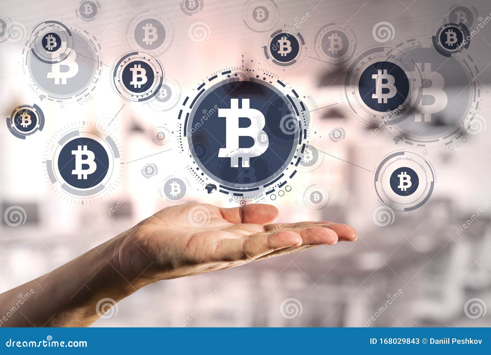 Hand Holding Glowing Blue Bitcoin Interface Stock Image - Image of ...