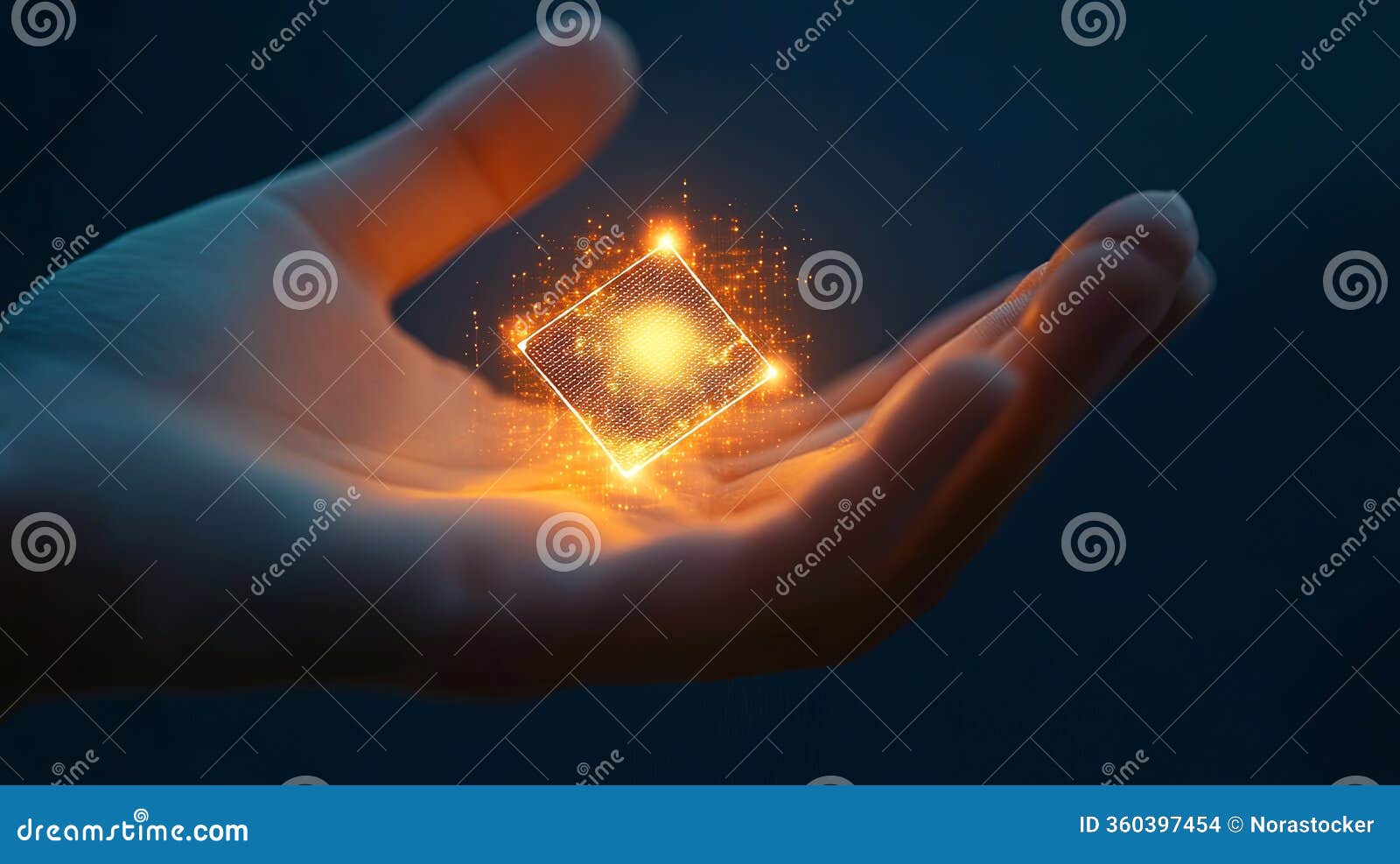 A Hand Holding a Glowing Chip, Symbolizing Biometric Microchip Stock ...