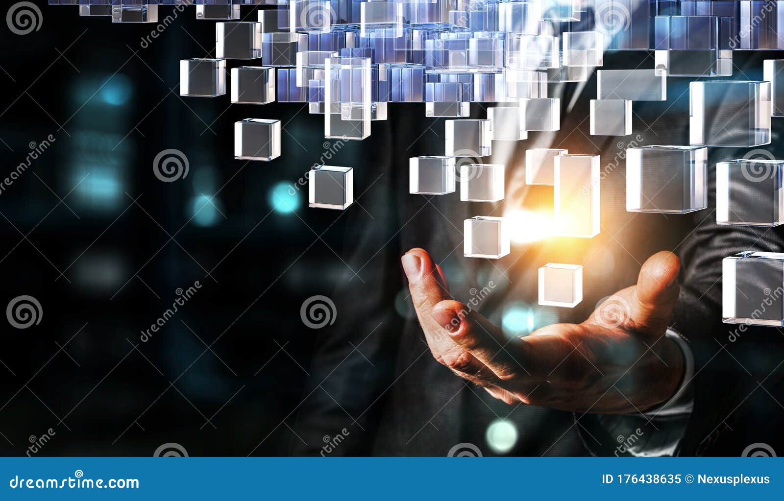 Hand Holding Glowing Cubes. Innovation and Creativity Concept Stock ...