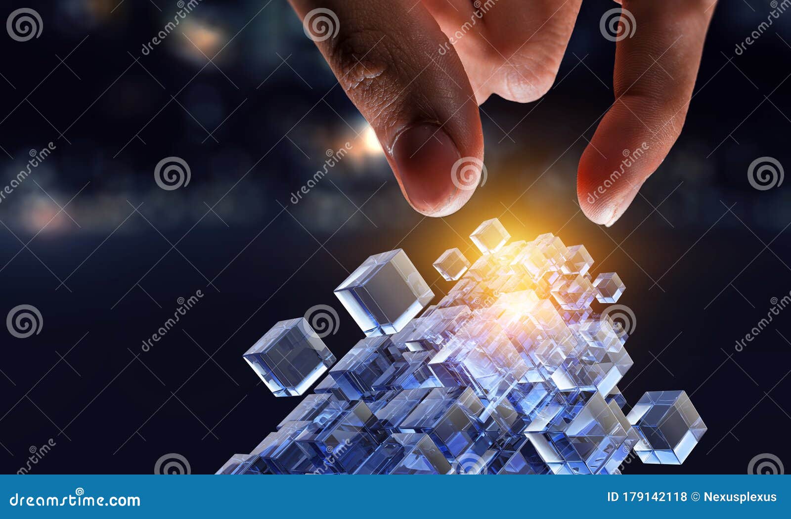 Hand Holding Glowing Cubes. Innovation and Creativity Concept Stock ...