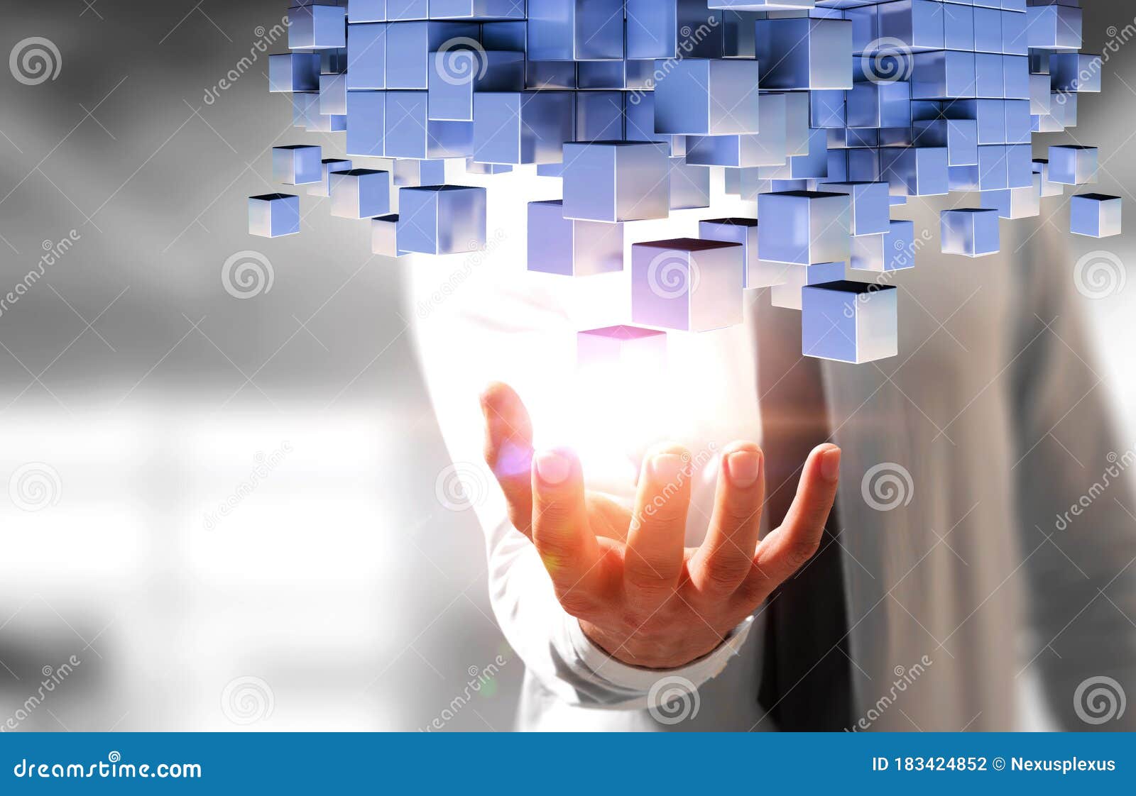 Hand Holding Glowing Cubes. Innovation and Creativity Concept Stock ...