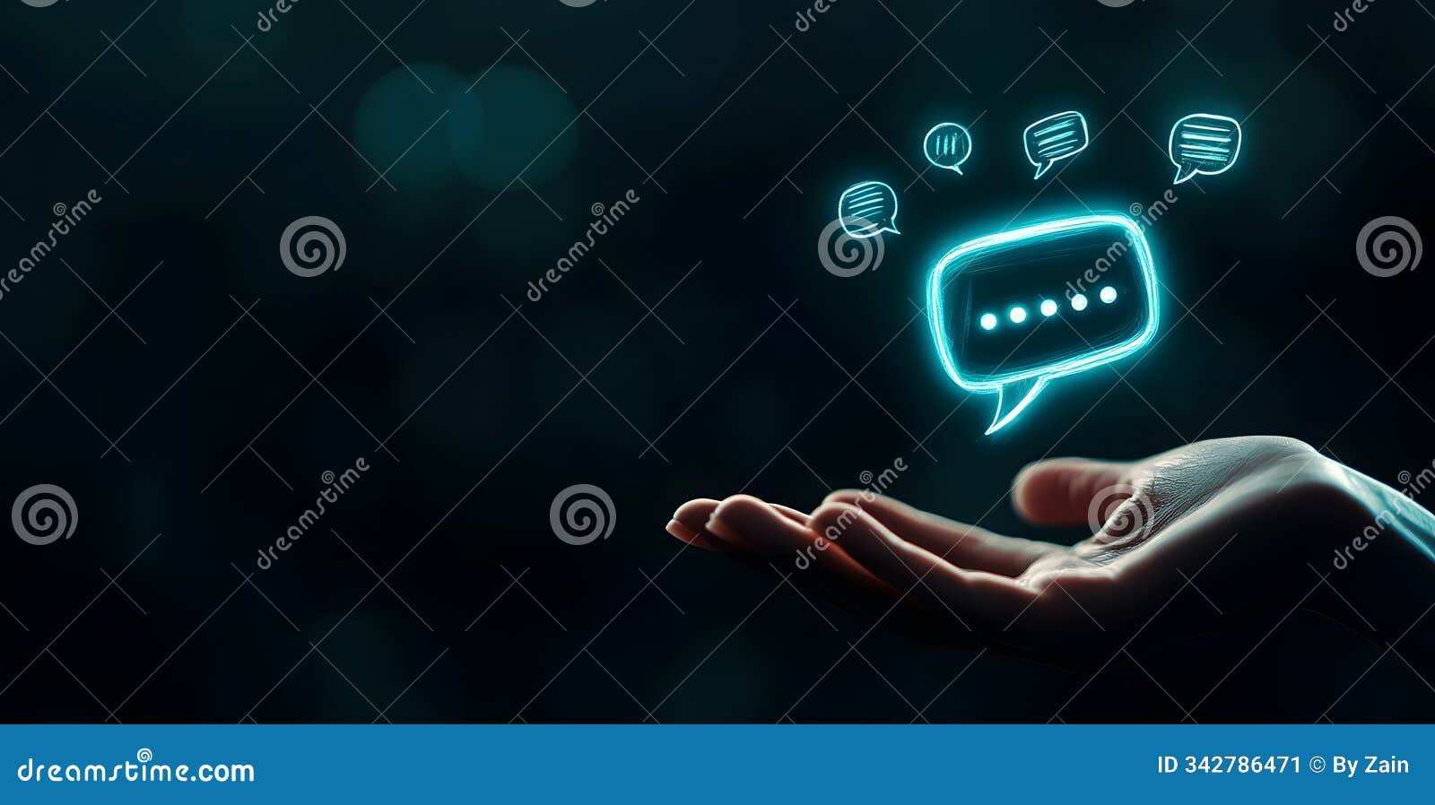Hand Holding Glowing Digital Chat Bubbles, Communication AI Chatbot ...