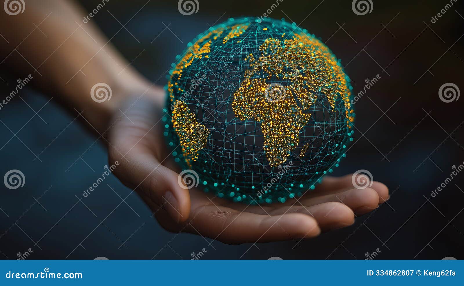 Hand Holding a Glowing Digital Earth with Global Network Lines Stock ...