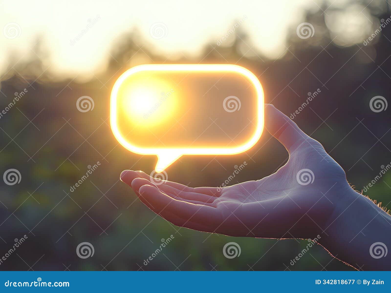 Hand Holding Glowing Digital Speech Bubble in Nature Setting for ...