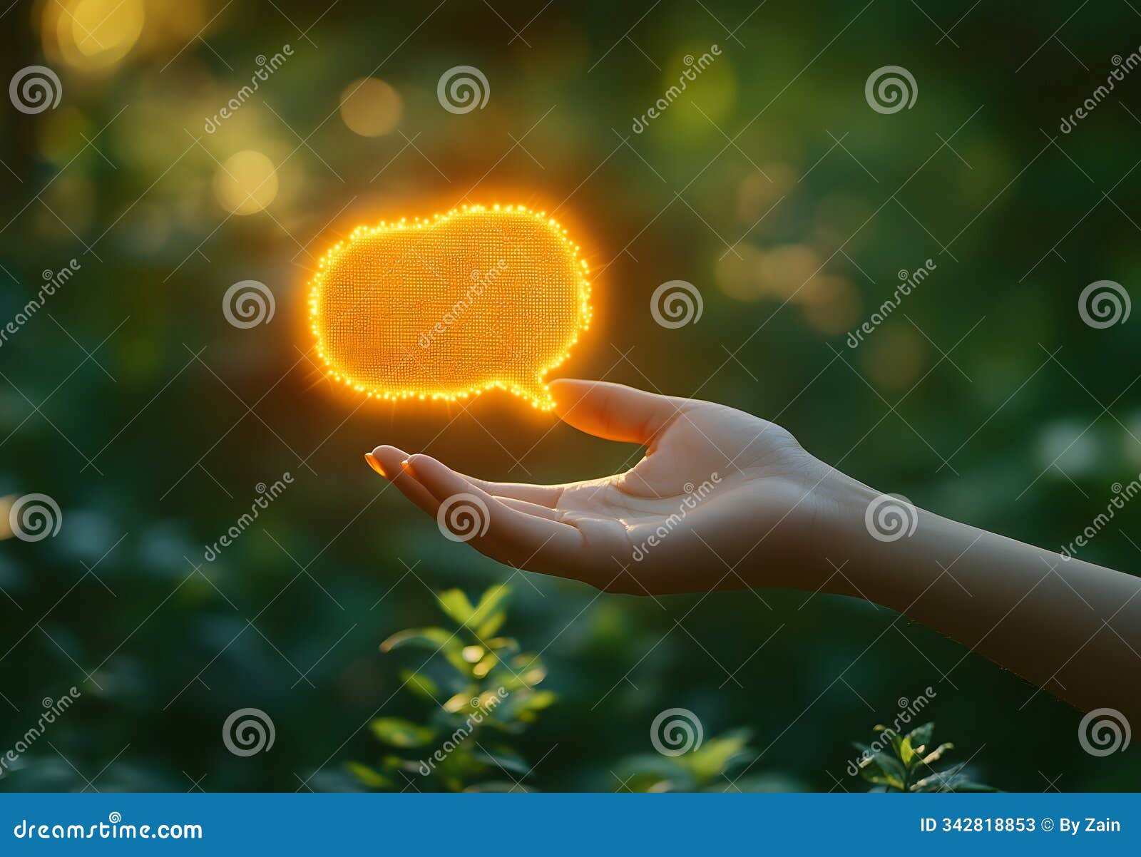 Hand Holding Glowing Digital Speech Bubble in Nature Setting for ...