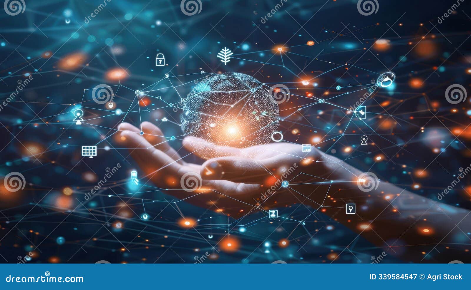 Hand Holding a Glowing Earth Connected by a Digital Network Stock ...
