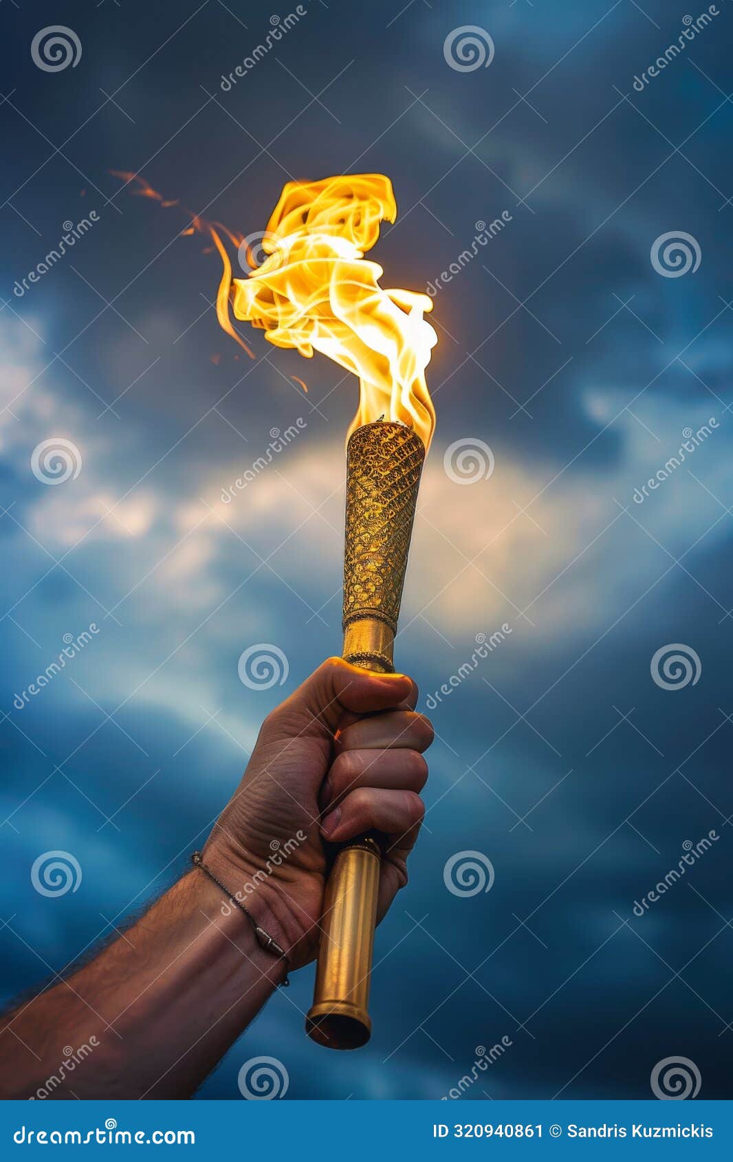 Hand Holding a Golden Olympic Torch. Generative AI. Stock Illustration ...