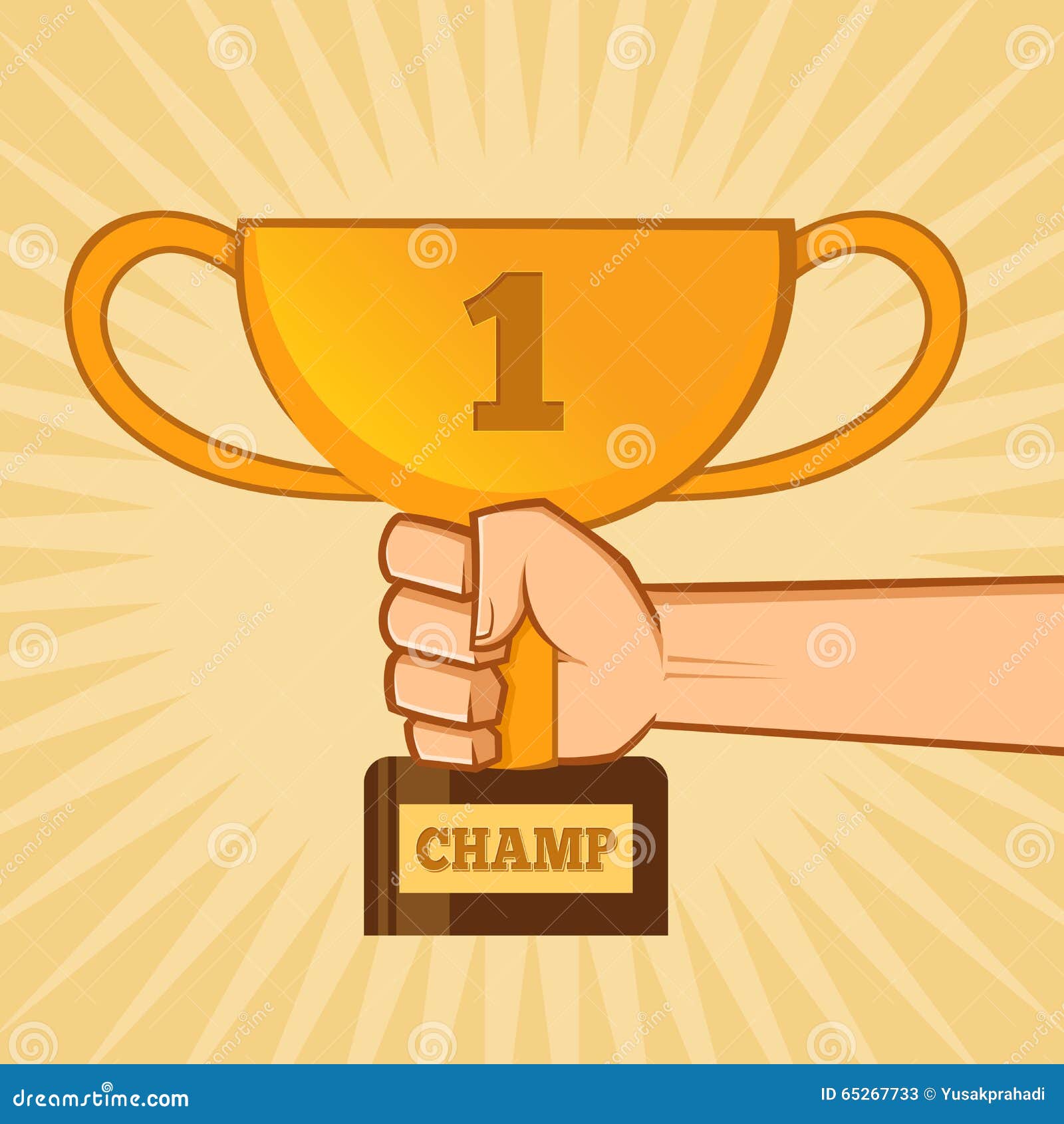 Hand Holding a Golden Trophy Stock Vector - Illustration of cartoon ...