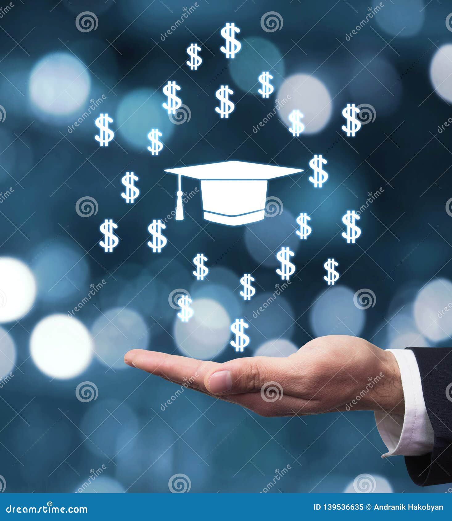Hand Holding Graduation Cap with Dollar Signs Stock Image - Image of ...