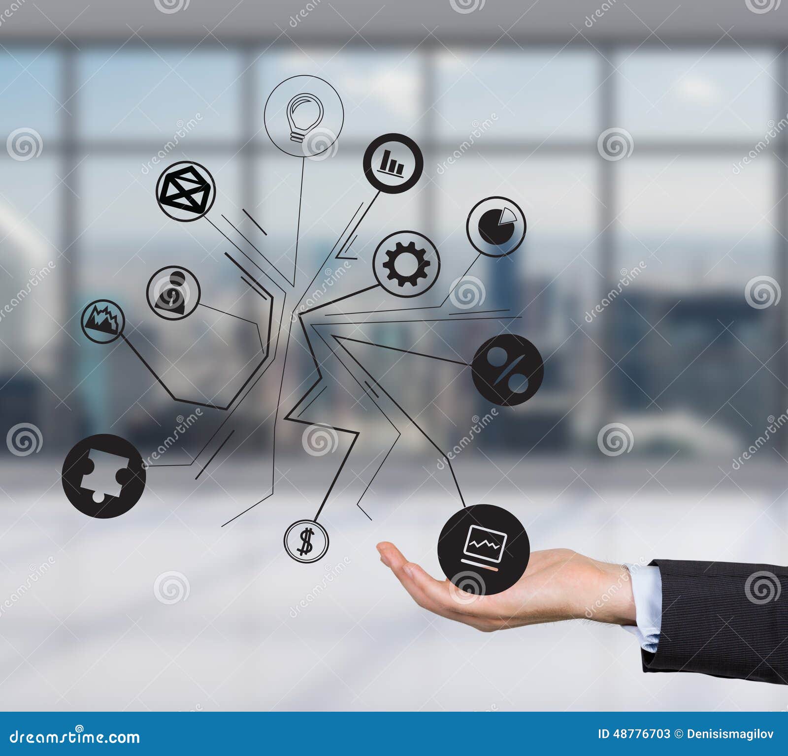 Hand Holding Group of Icons Stock Image - Image of percent, creative ...