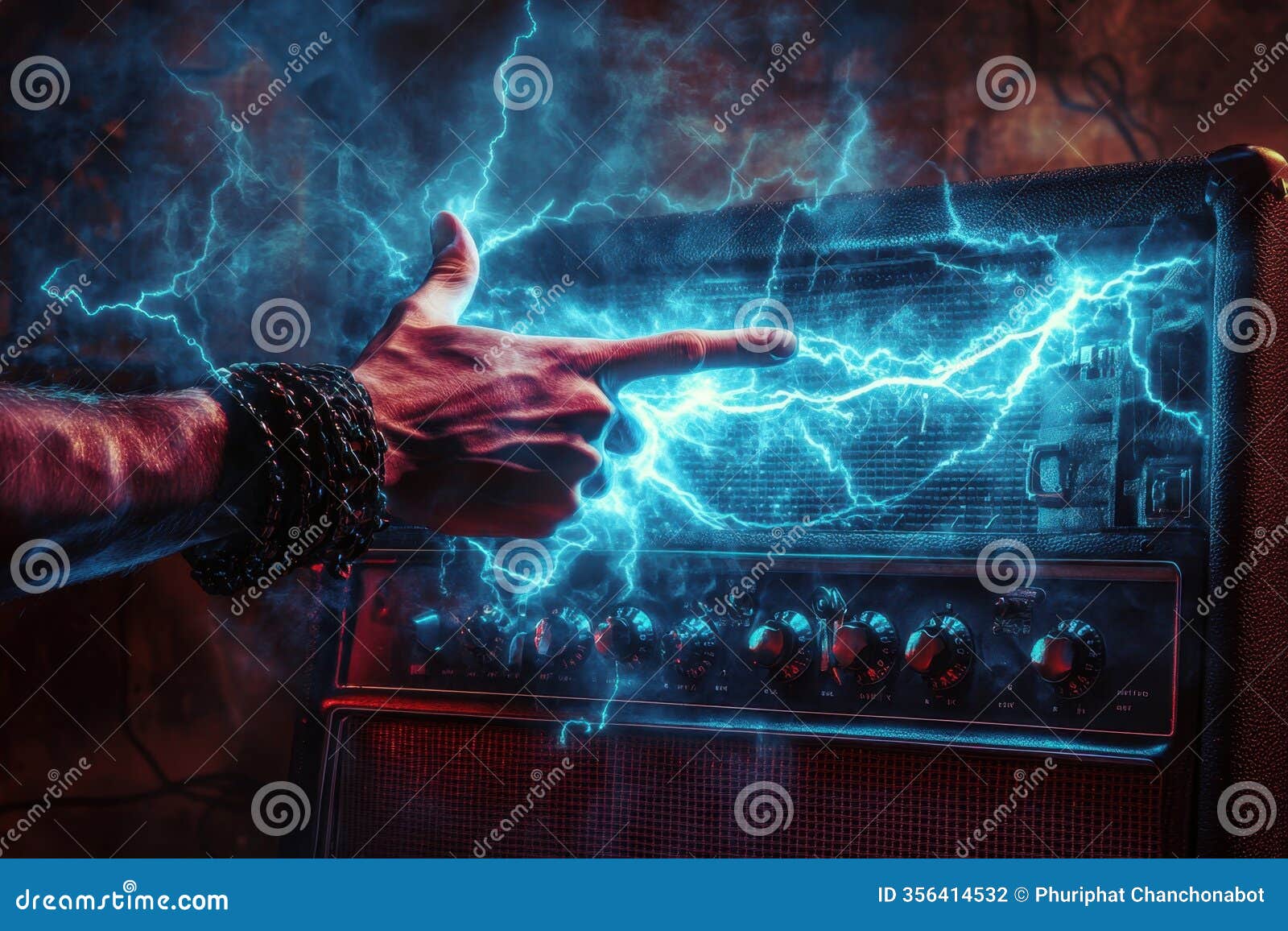 A Hand is Holding a Guitar and a Guitar Amplifier Stock Illustration ...