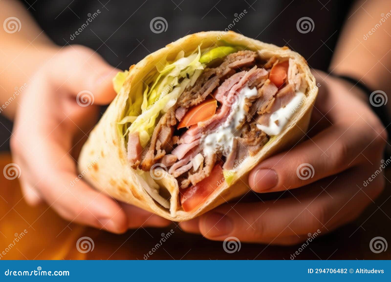 Hand Holding a Gyros with a Bite Mark Stock Illustration - Illustration of hand, appetite: 294706482