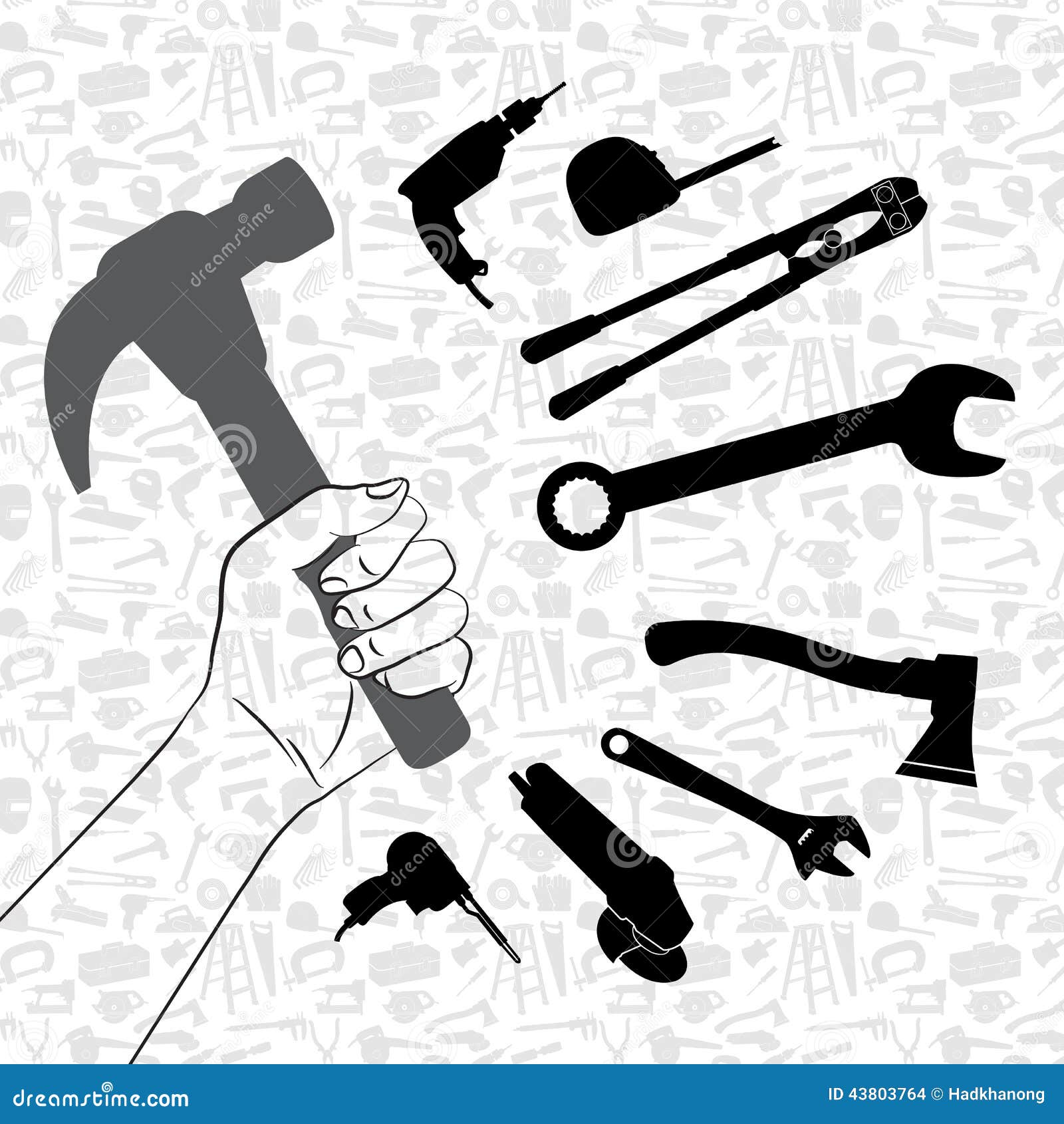 Hand Holding Hammer with Pattern of Tool Background Stock Vector ...
