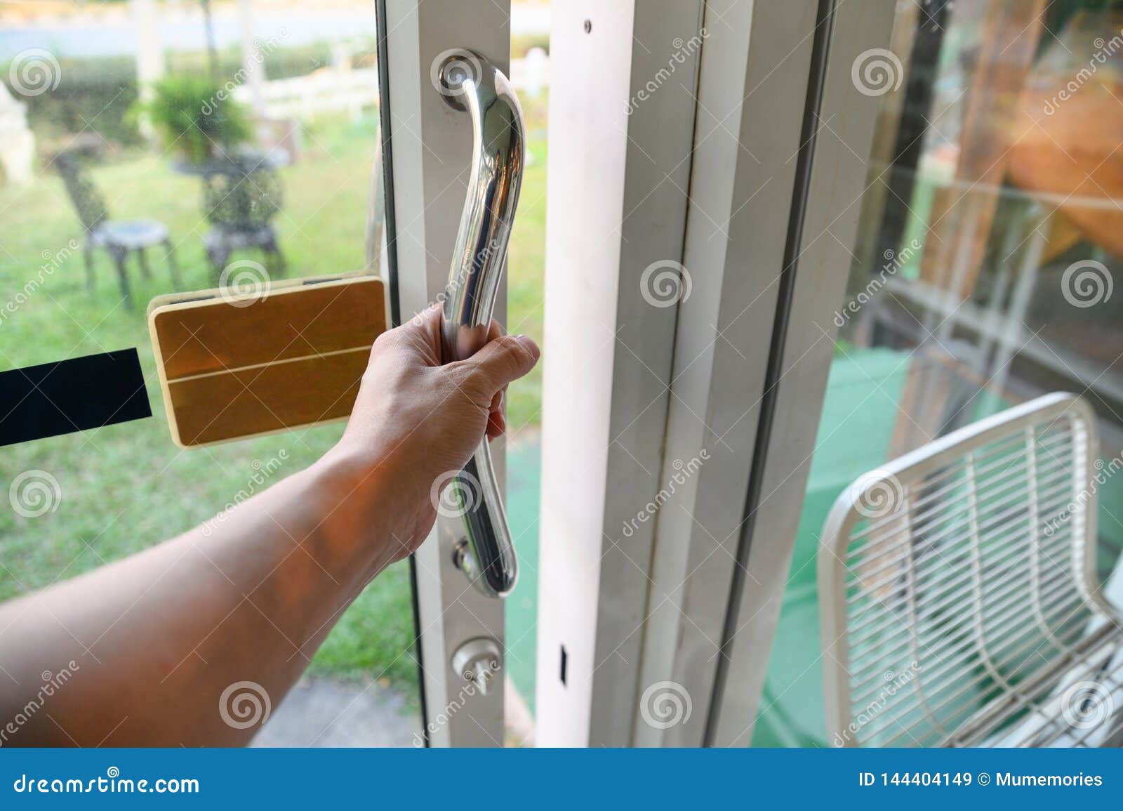 Hand Holding Handle Sliding Glass Door Stock Image - Image of design ...