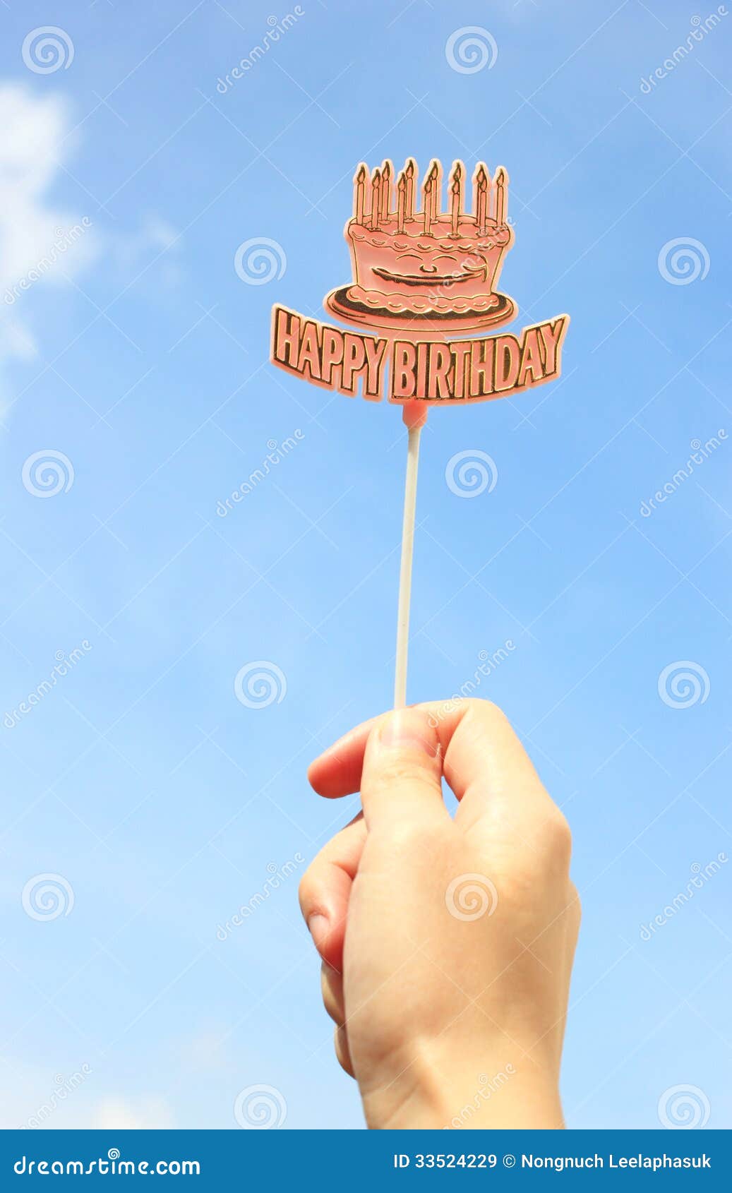 Hand Holding Happy Birthday Tag with Sky Stock Image - Image of ...