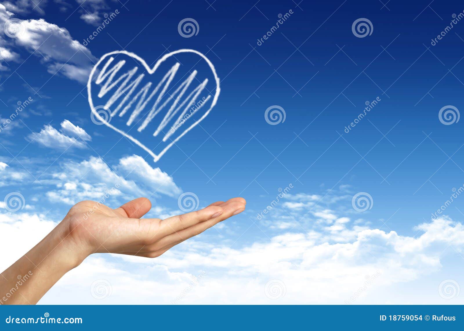 Hand Holding Heart Shape Cloud and Blue Sky Stock Photo - Image of ...