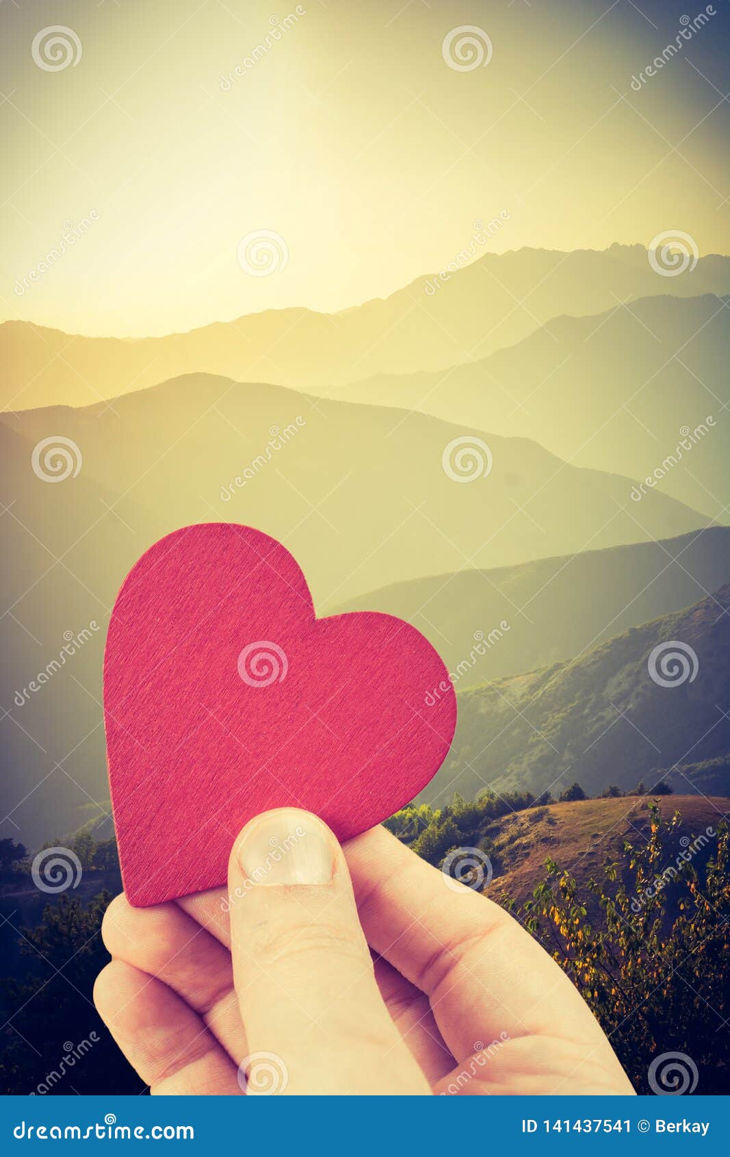 Hand Holding a Heart Shaped Object on Landscape Sunset Stock Image ...