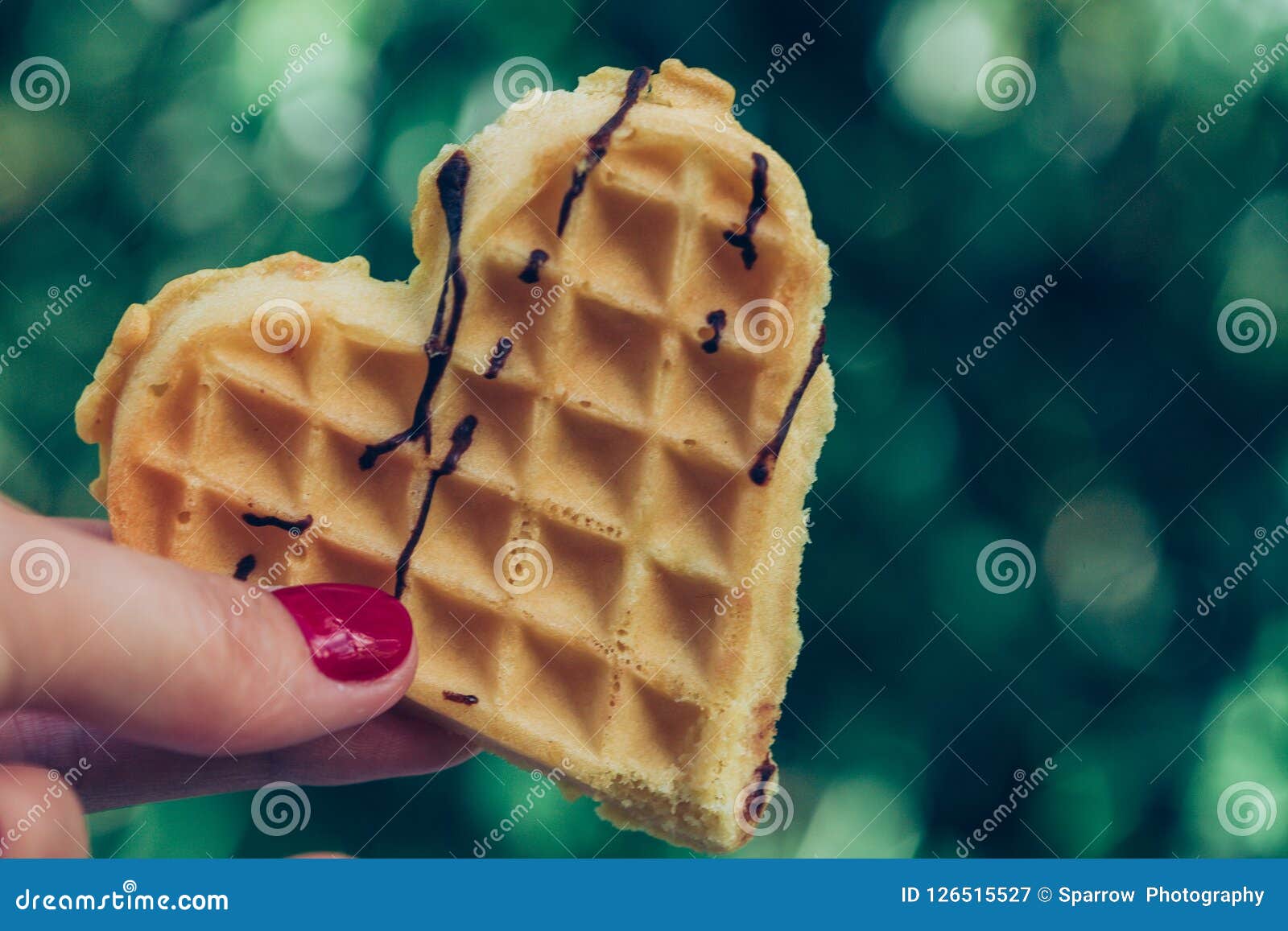 Hand Holding Heart Shaped Waffle. Summer Mood Stock Image - Image of ...