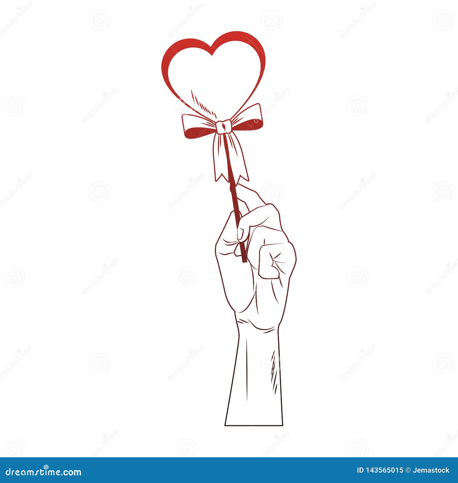 Hand Holding Heartshape Lollipop Pop Art Red Lines Stock Vector