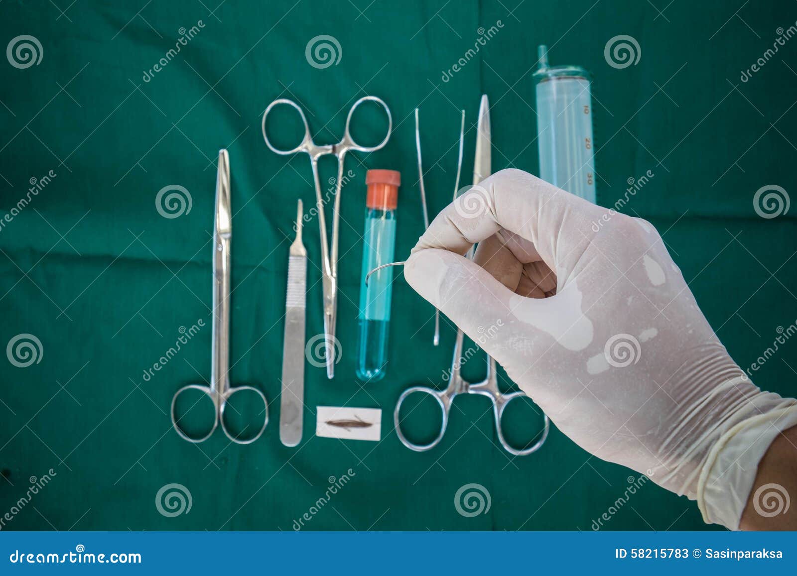 Hand Holding Hook for Suture, with Instruments for Surgery Background ...
