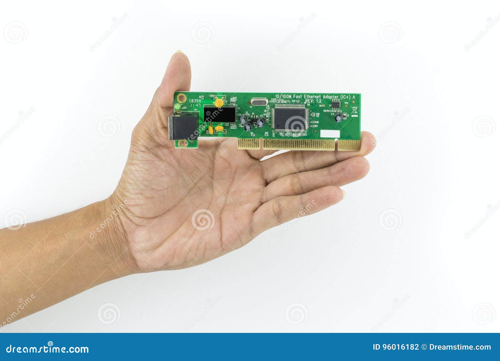 Hand holding IC chip. stock photo. Image of integrated - 96016182