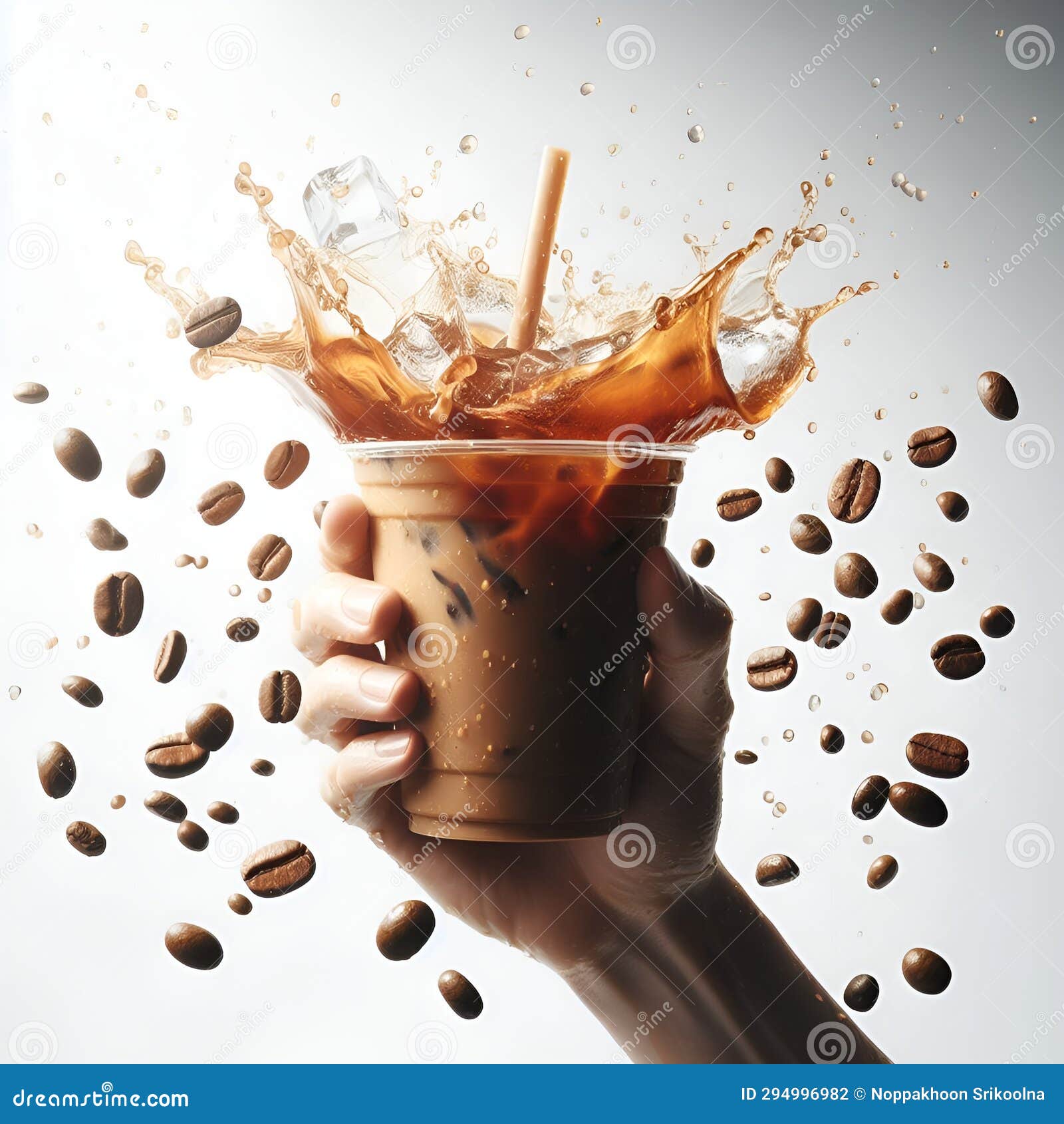 Hand is Holding Iced Coffee in a Clear Plastic Cup with Ice and Coffee ...