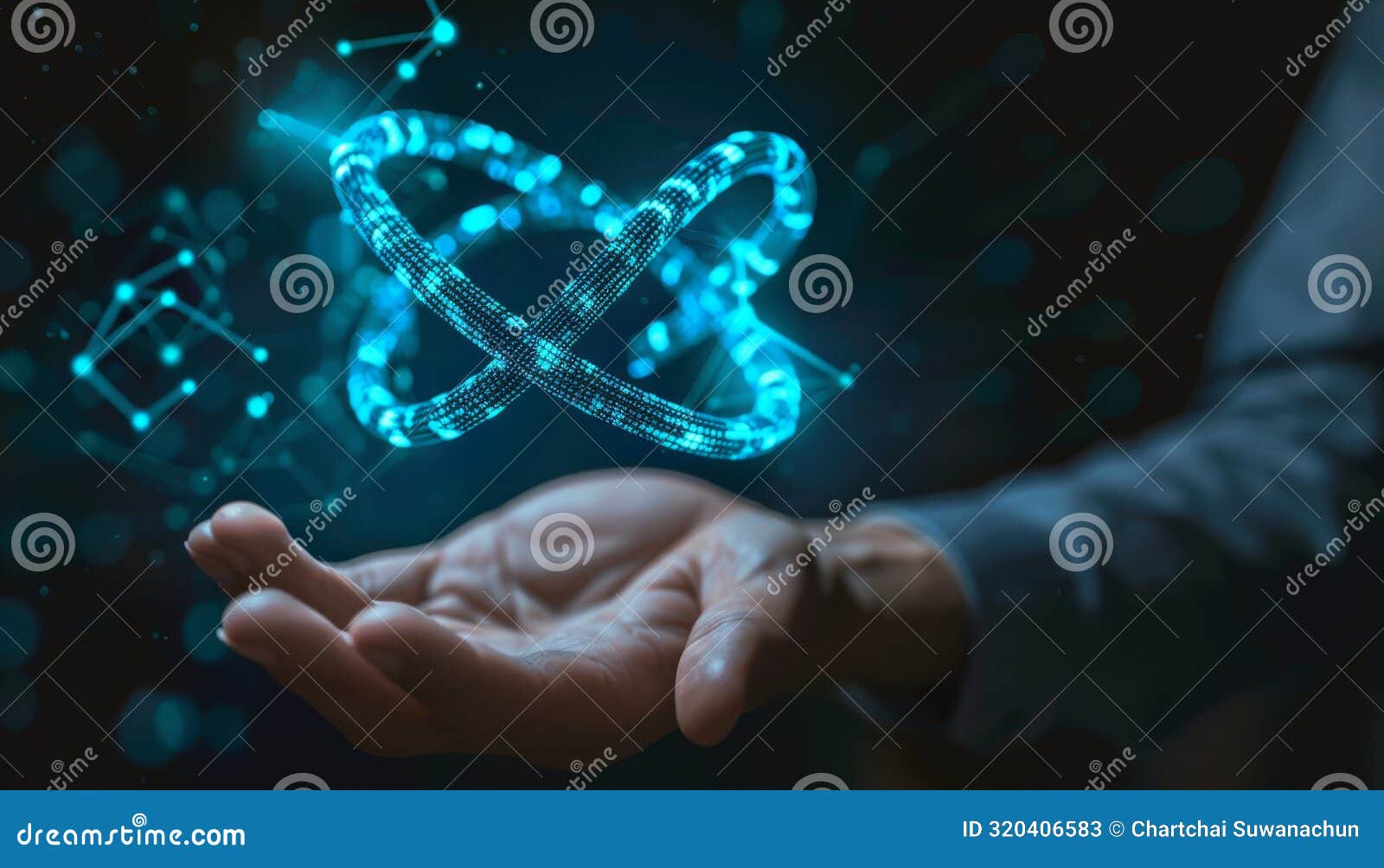 Hand Holding Infinity Symbol with Data Curves, Concept of Limitless Technology by AI Generated ...