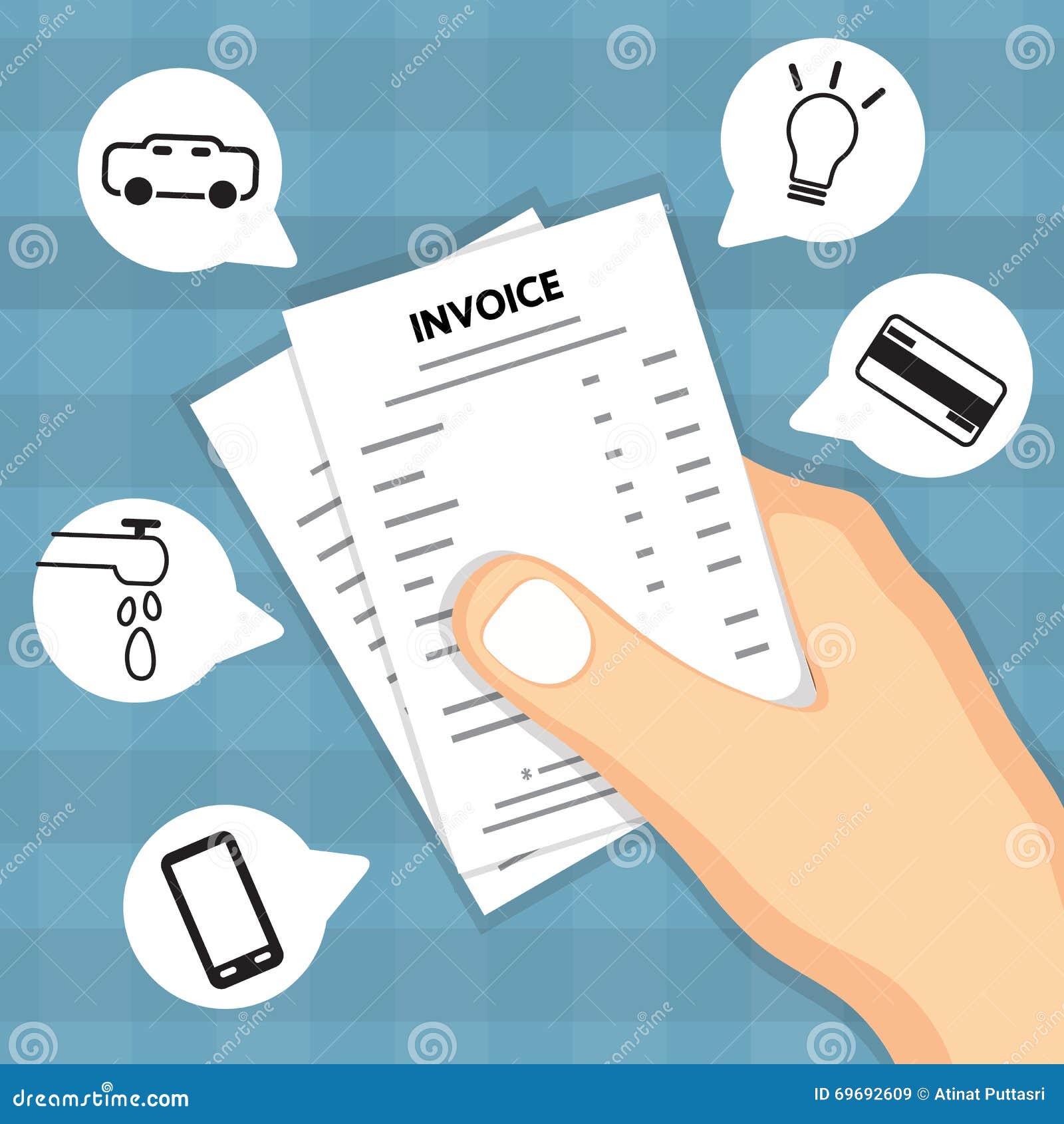 Hand holding invoice. stock vector. Illustration of management - 69692609