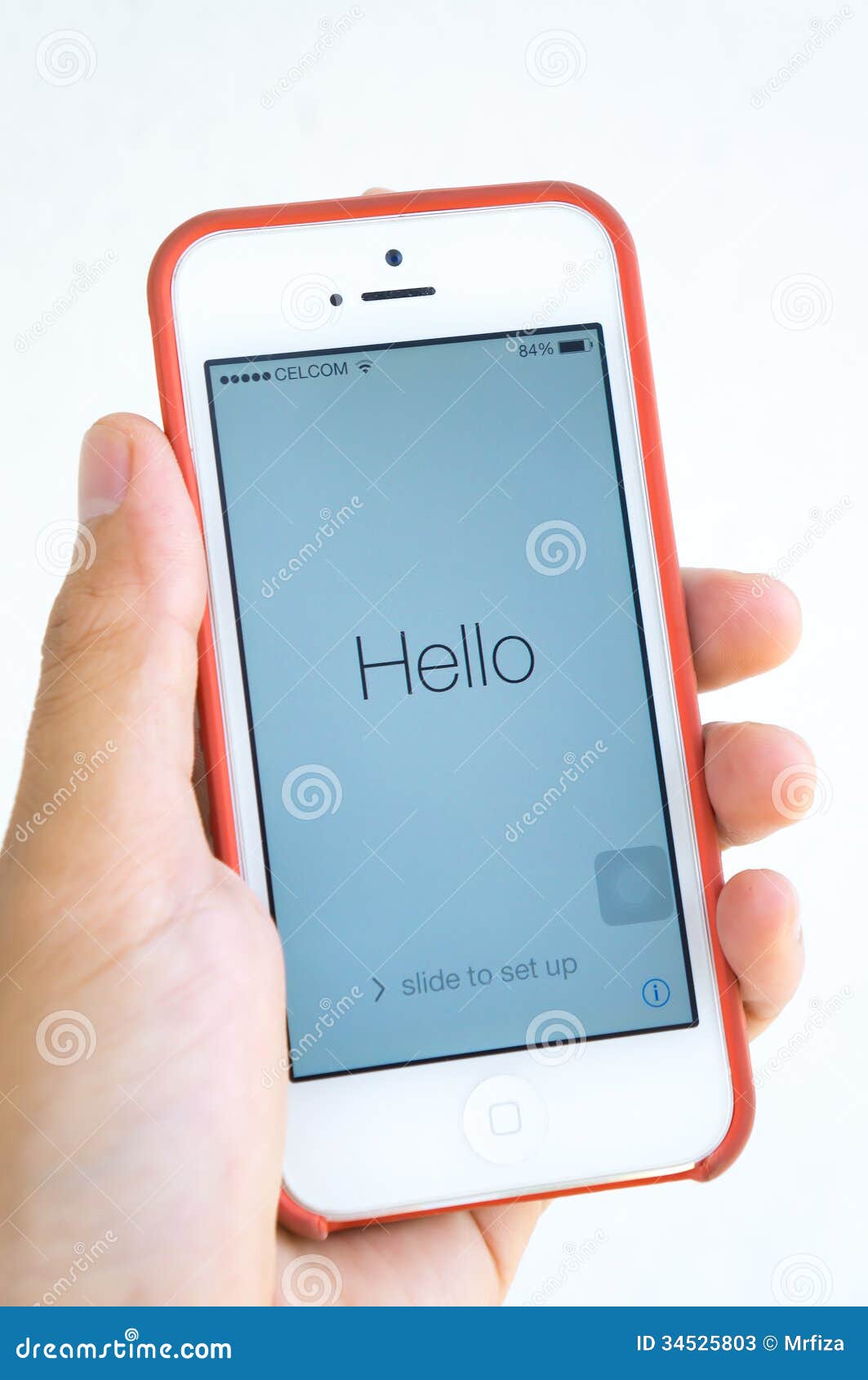Hand Holding Iphone 5 with Word Hello Editorial Stock Photo - Image of ...