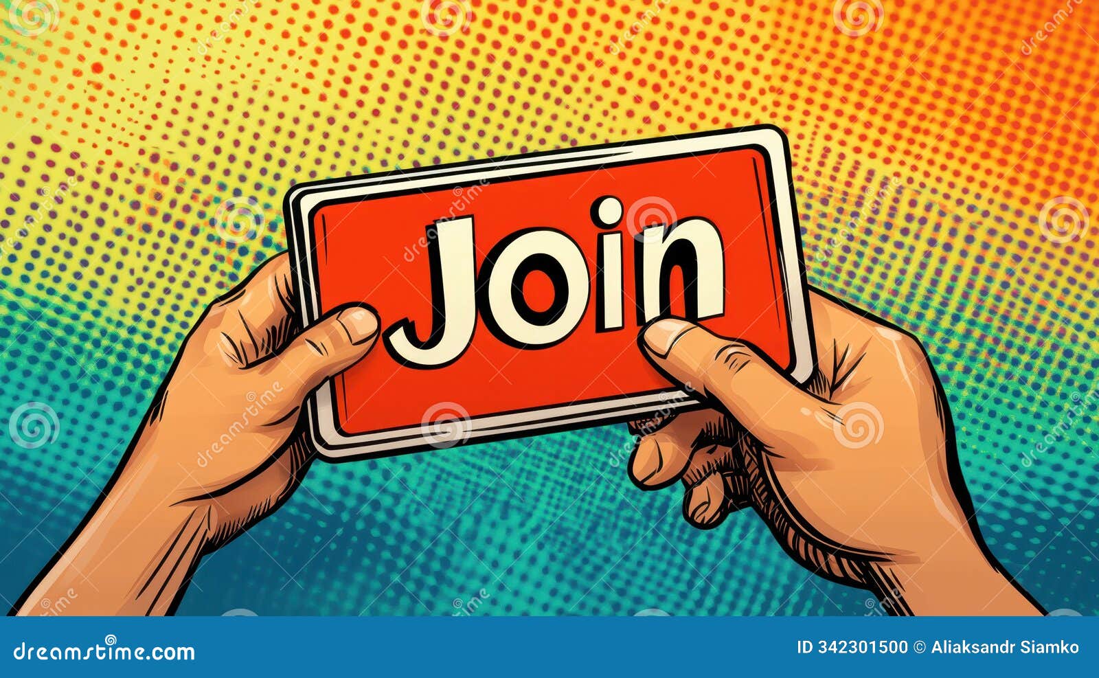 Hand Holding Join Sign in Pop Art Style Stock Illustration ...