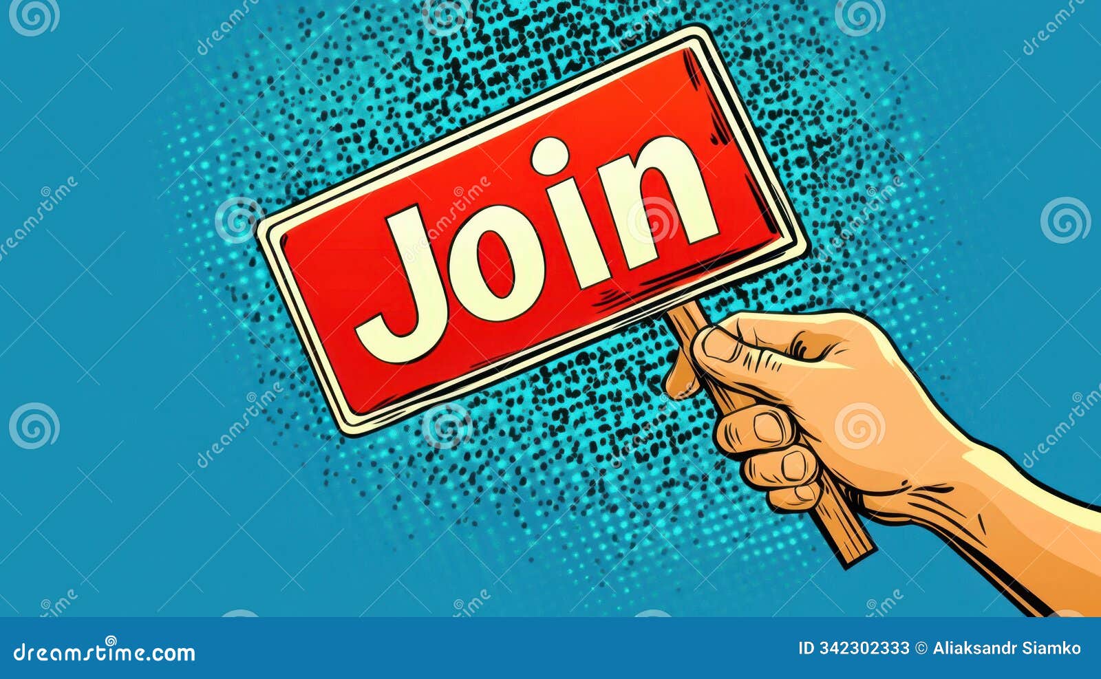 Hand Holding Join Sign in Pop Art Style Stock Illustration ...