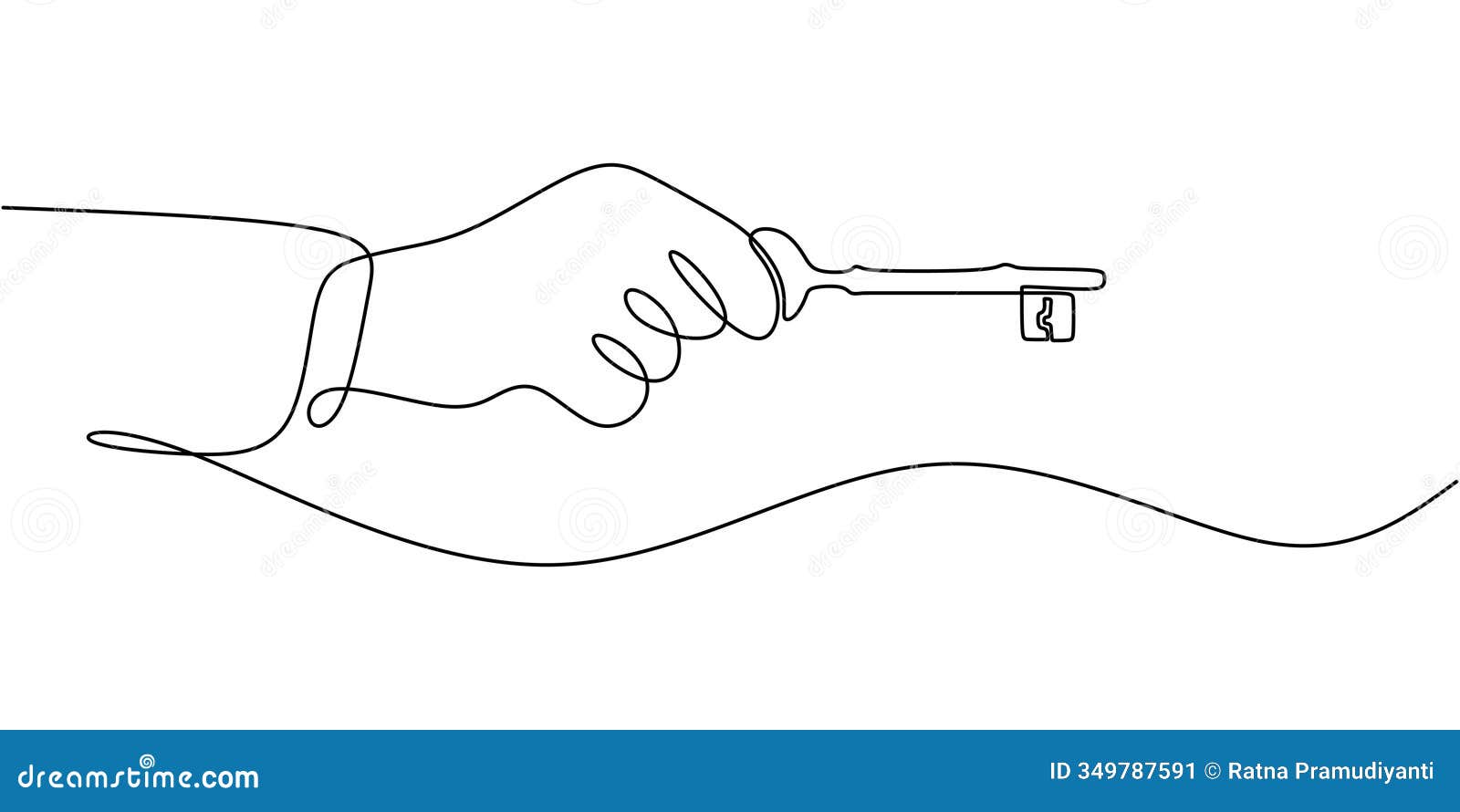 Hand Holding a Key in Continuous Line Drawing, Symbolizing Opportunity ...