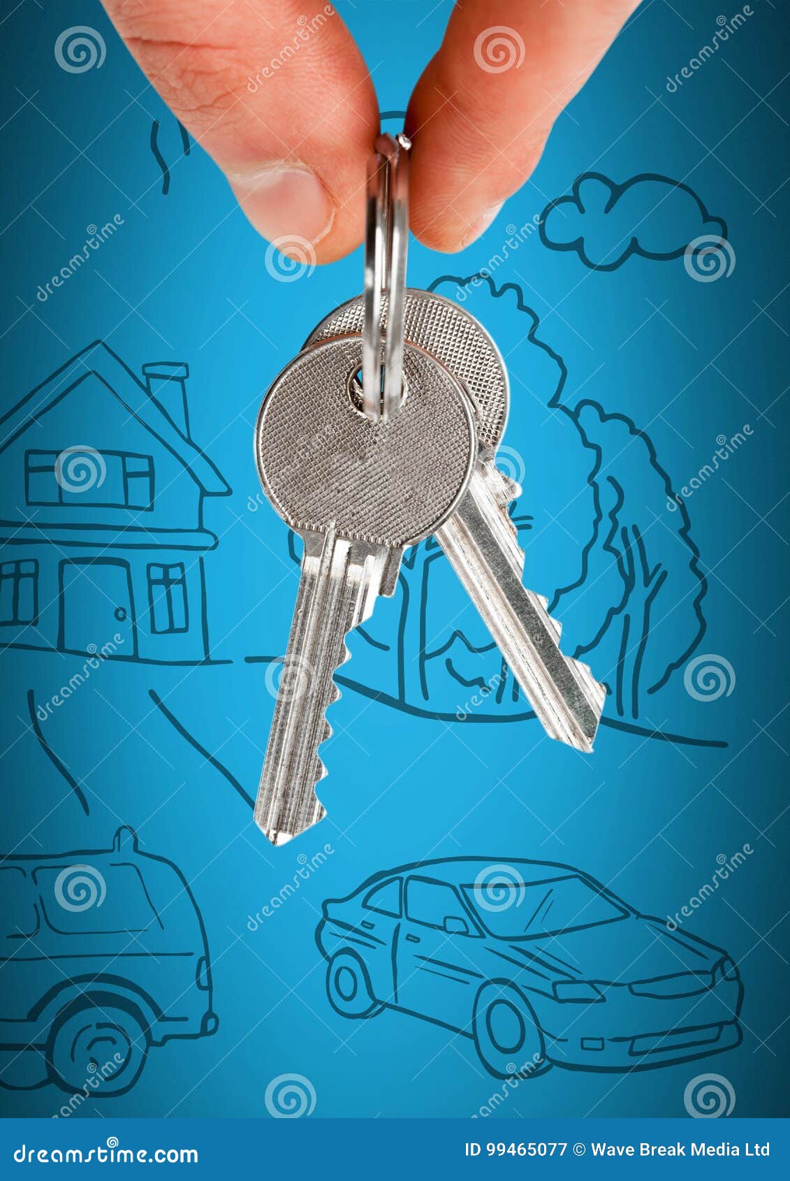 Hand Holding Key with Home Drawing in Front of Vignette Stock ...