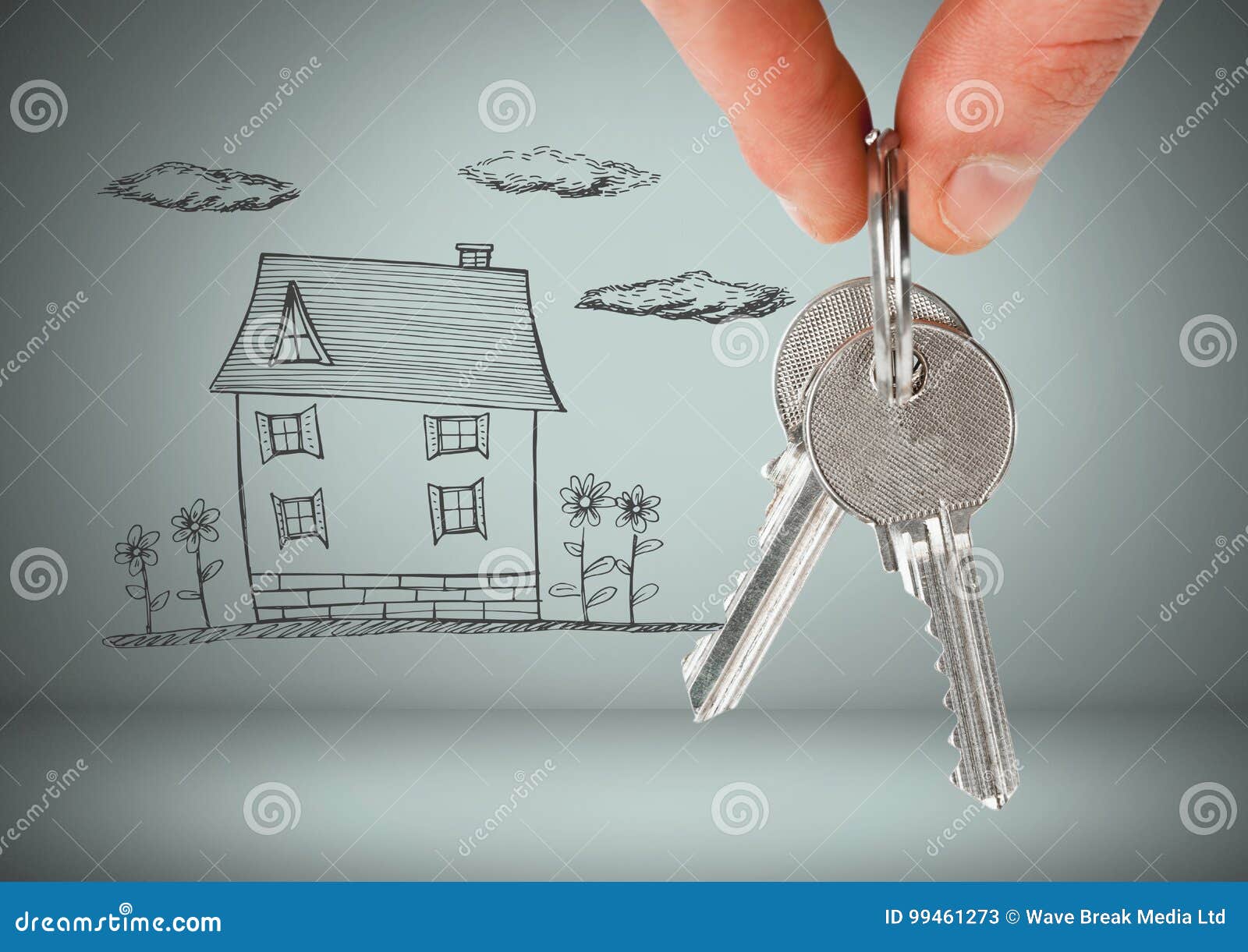 Hand Holding Key with House Drawing in Front of Vignette Stock Image ...