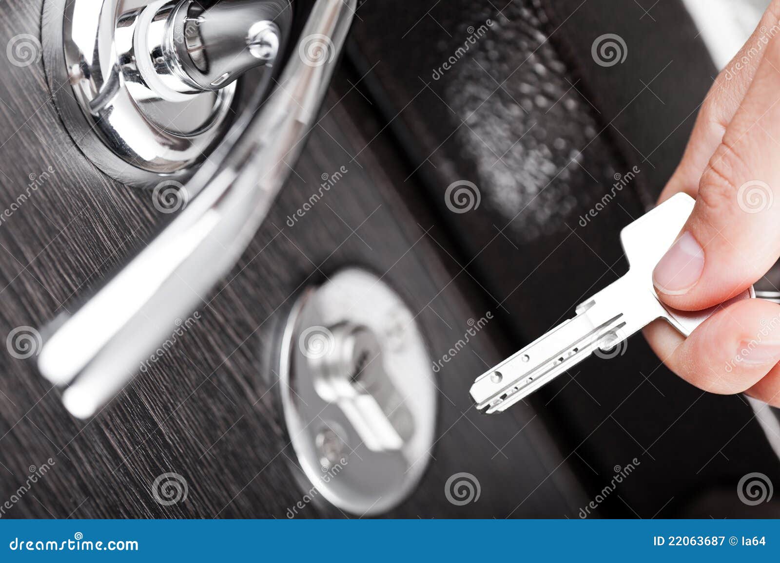 Hand Holding Key Opening Door Lock Stock Image - Image of keyhole ...