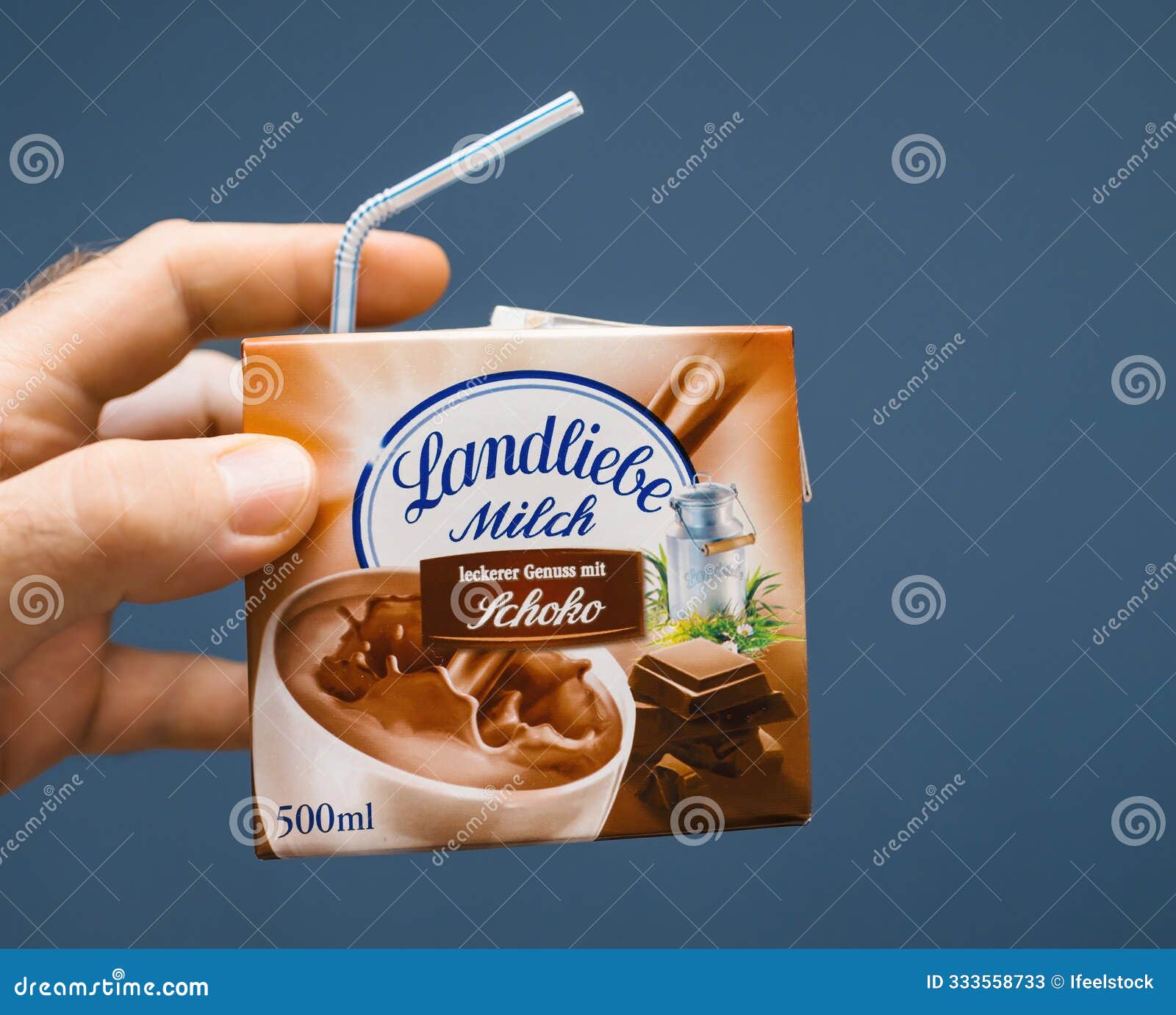 Hand Holding Landliebe Chocolate Milk Carton with Straw Editorial Stock ...